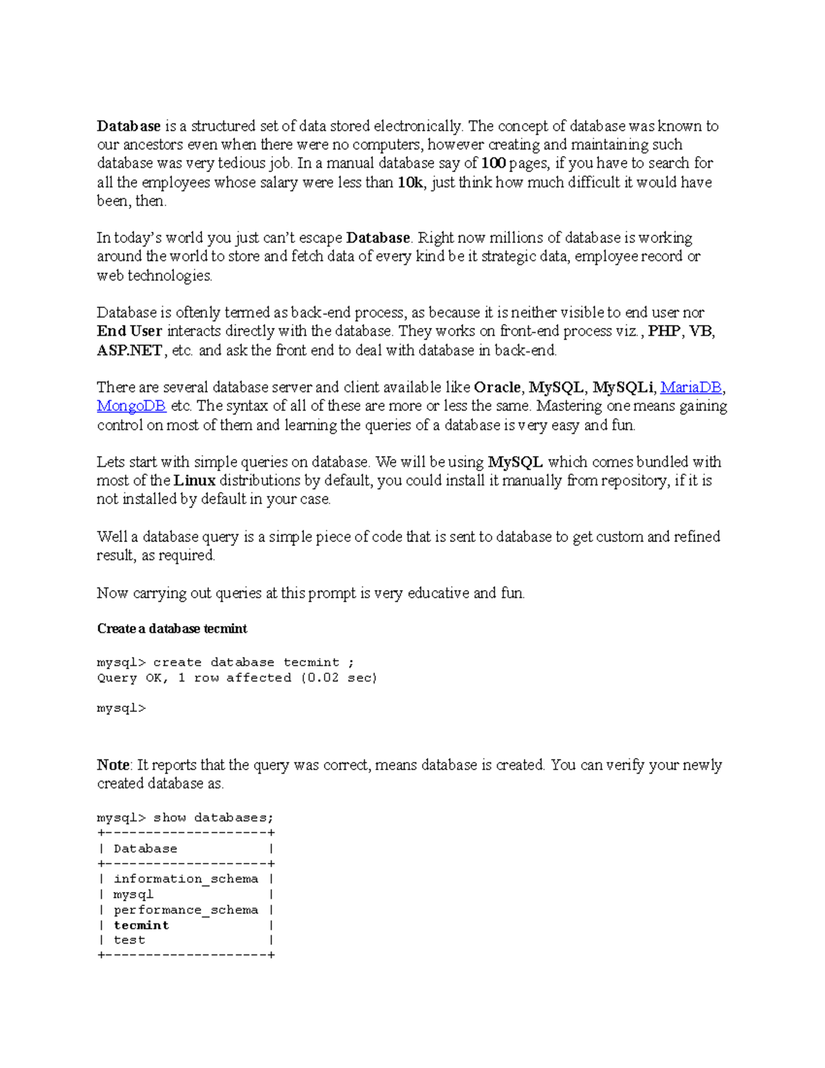 Introduction to Database Administration Lecture notes - Database is a ...