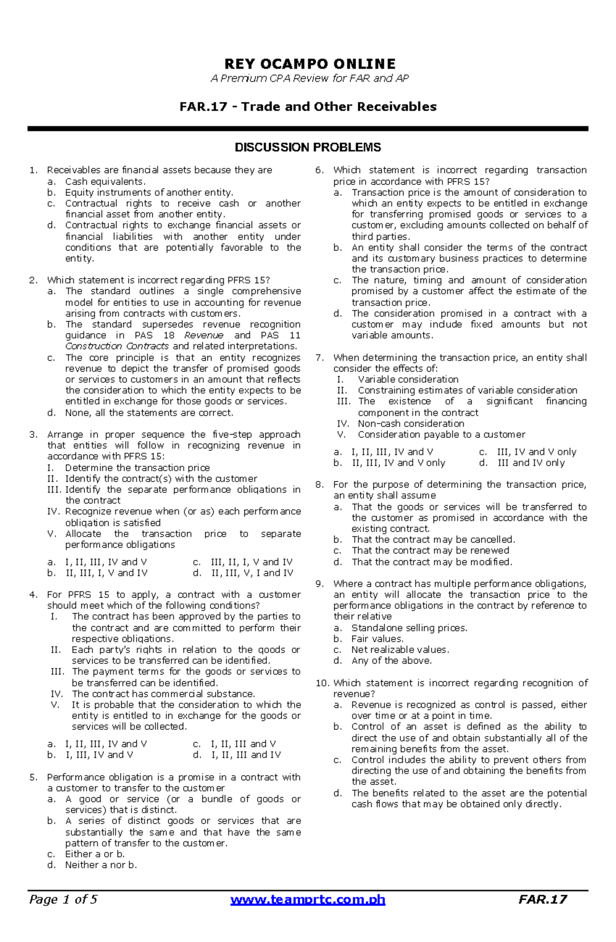 FAR - REVIEWER: Trade and Other Receivables Insights for CPA Exam - Studocu