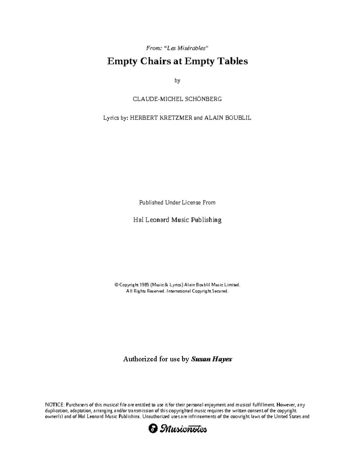 Empty Chairs at Empty Tables - Bb Minor - Music Lyrics Analysis - Studocu