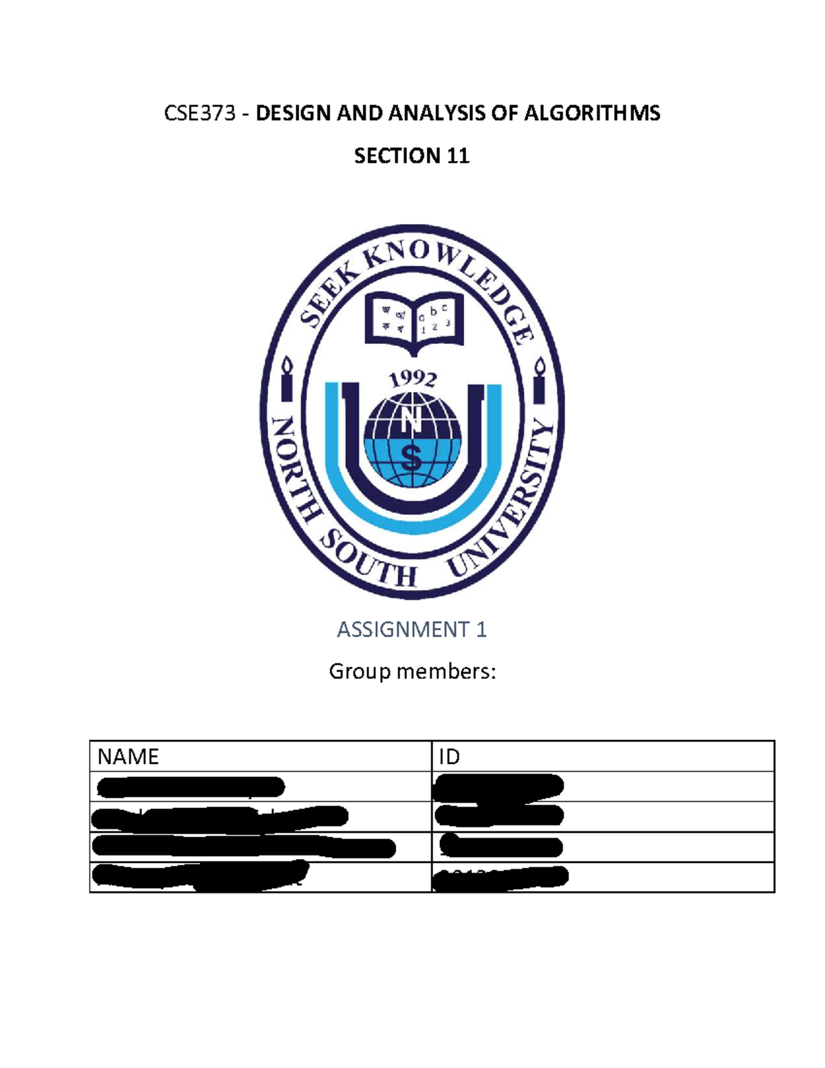 CSE373 Design and Analysis of Algorithms - Group Assignment 1 - Studocu