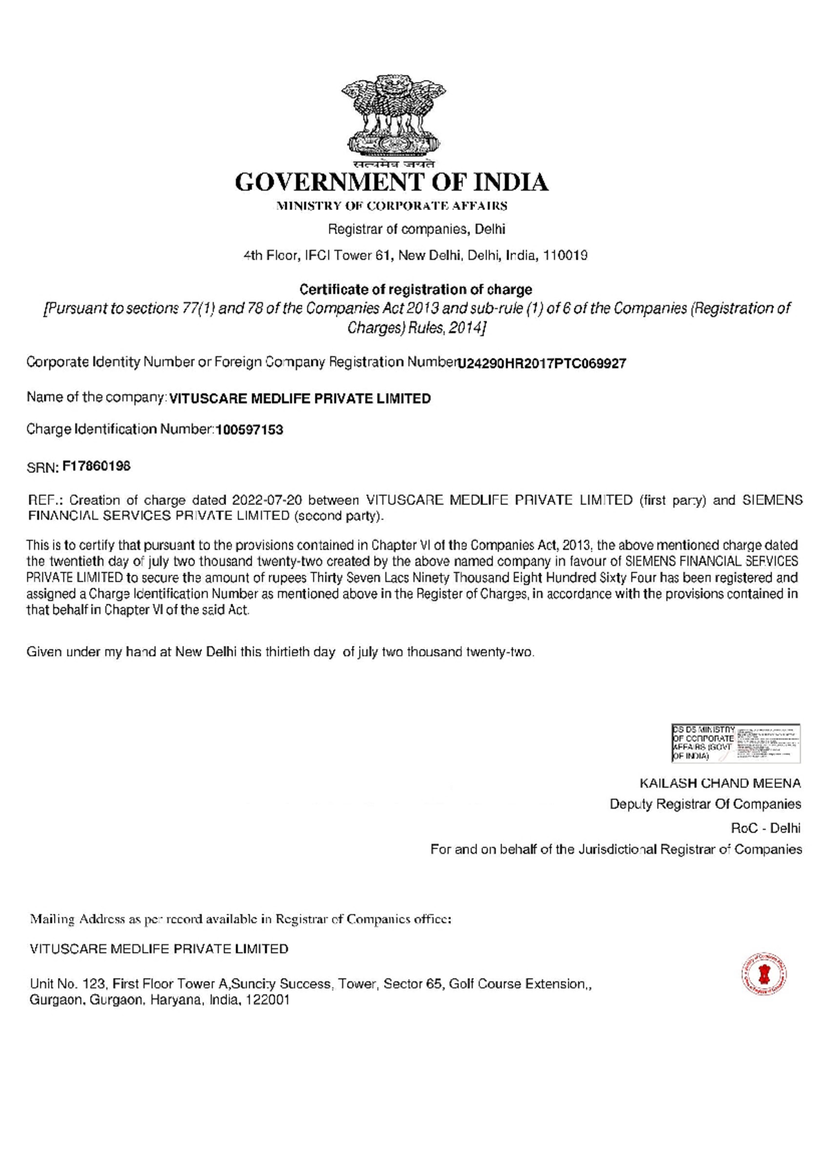 Certificate of Registration of Charge - HCUHA GRA - Studocu