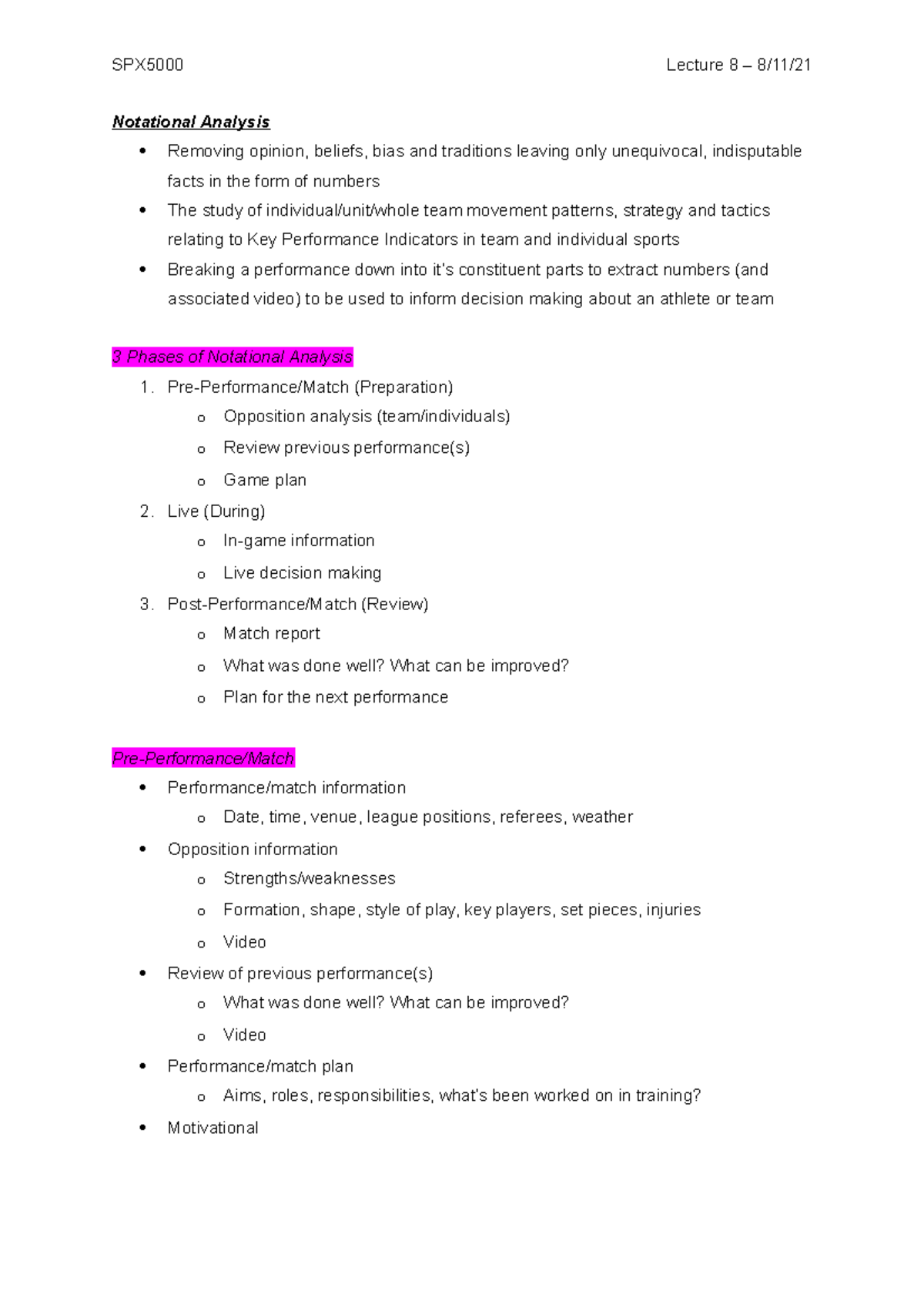 SPX5000 Lecture 8: Comprehensive Guide to Notational Analysis - Studocu