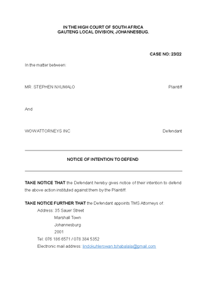 Notice OF BAR - IN THE MAGISTRATES COURT FOR THE DISTRICT OF ...