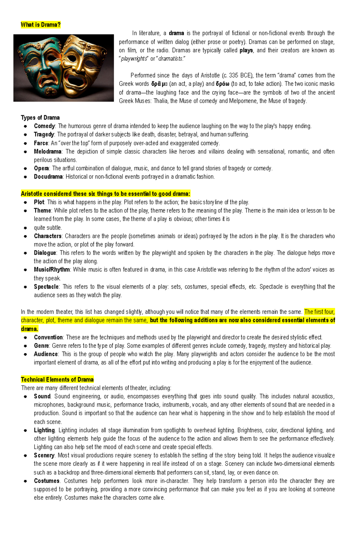 Exploring the Essential Elements of Drama in Literature - Studocu