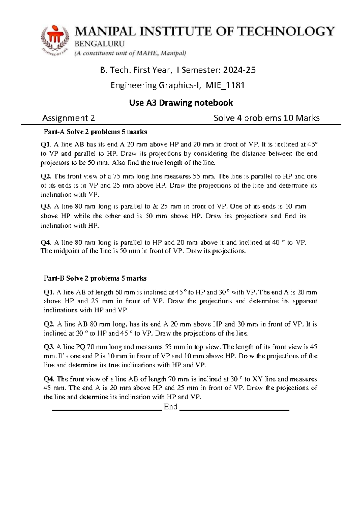 EG-I MIE_1181 Engineering Drawing Assignment 2 Solutions - Studocu