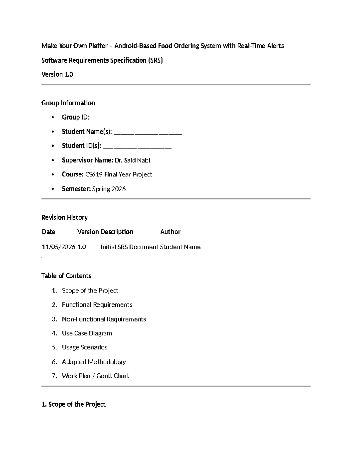 Make Your Own Platter Food Ordering System SRS - CS619 Final Year ...