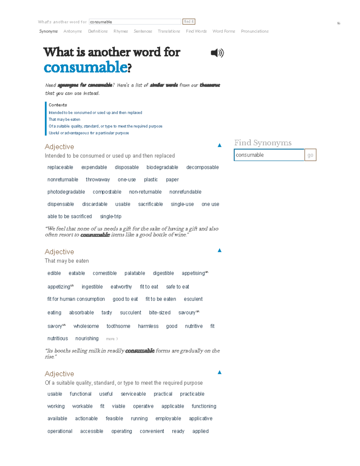 Consumable Synonyms and Definitions - Word Hippo Thesaurus - Studocu