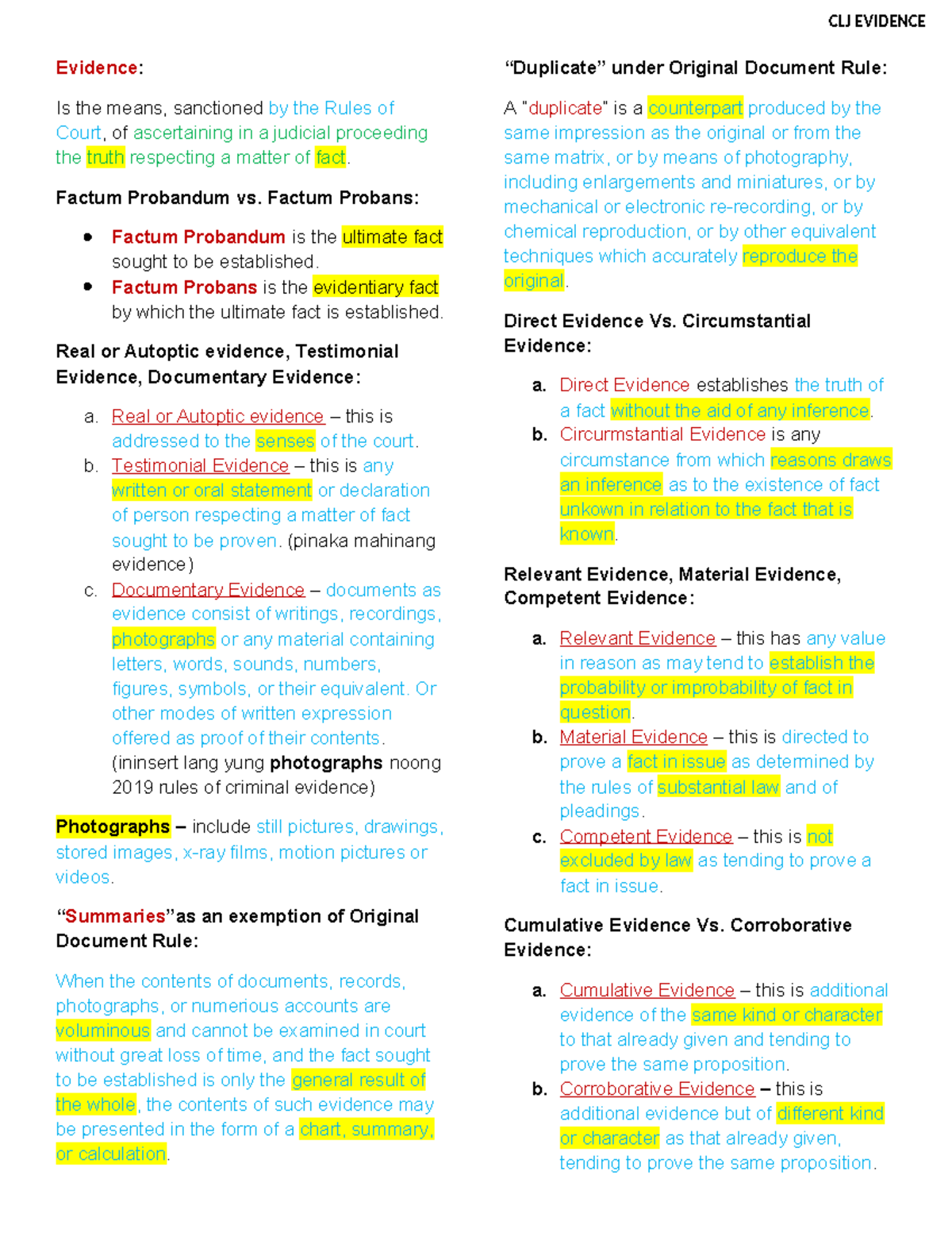 CLJ EVIDENCE Comprehensive Overview of the Original Document Rule - Studocu