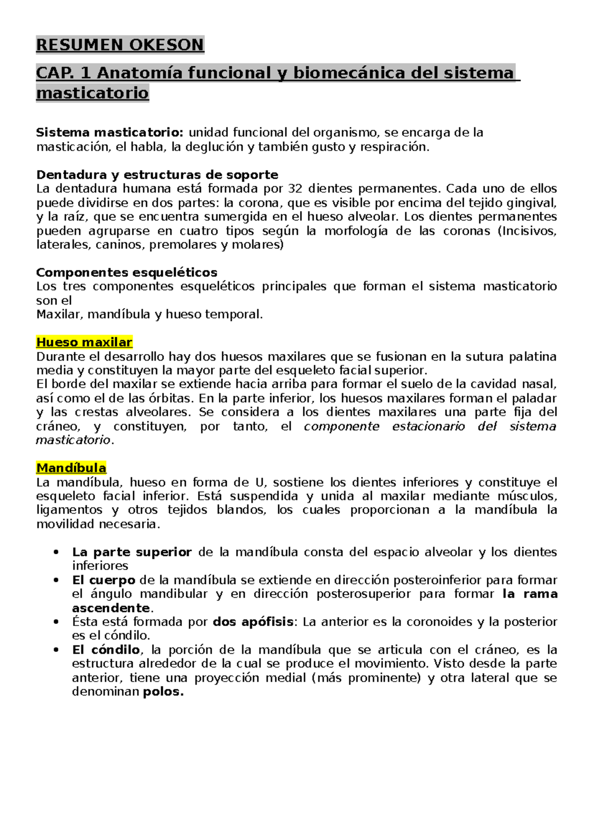 Resumen Okeson - Manejo de Trastornos Temporomandibulares y Oclusión ...