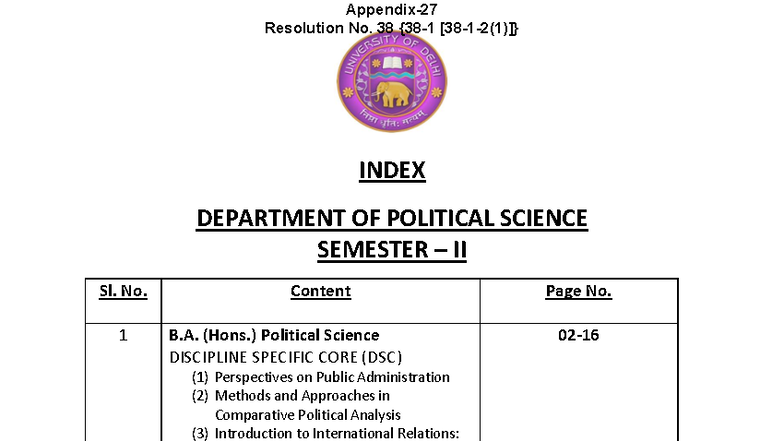 Political Science Syllabus Overview: DSC Courses for Semester II - Studocu