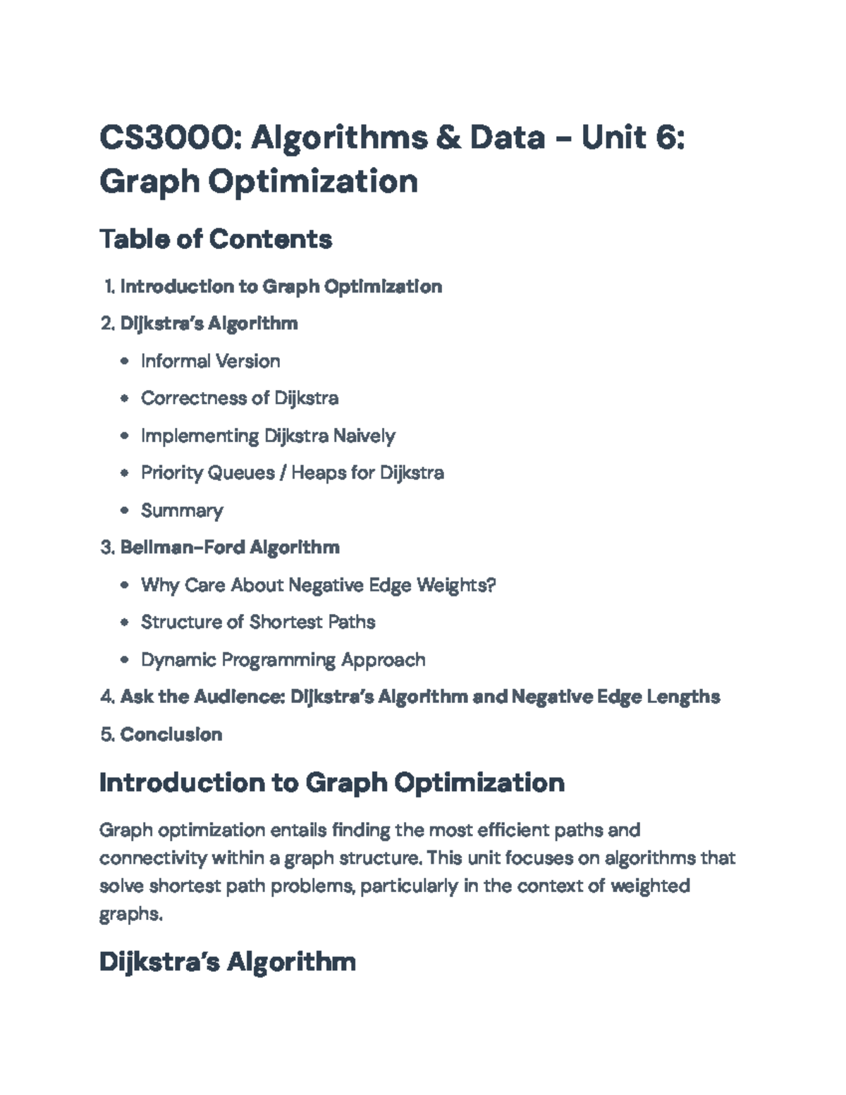CS3000: Algorithms & Data - Unit 6: Graph Optimization Techniques ...