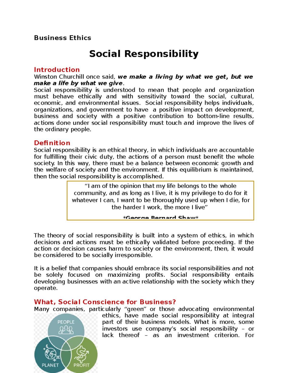 Social Responsibility and Code of Ethics - Business Ethics Social ...