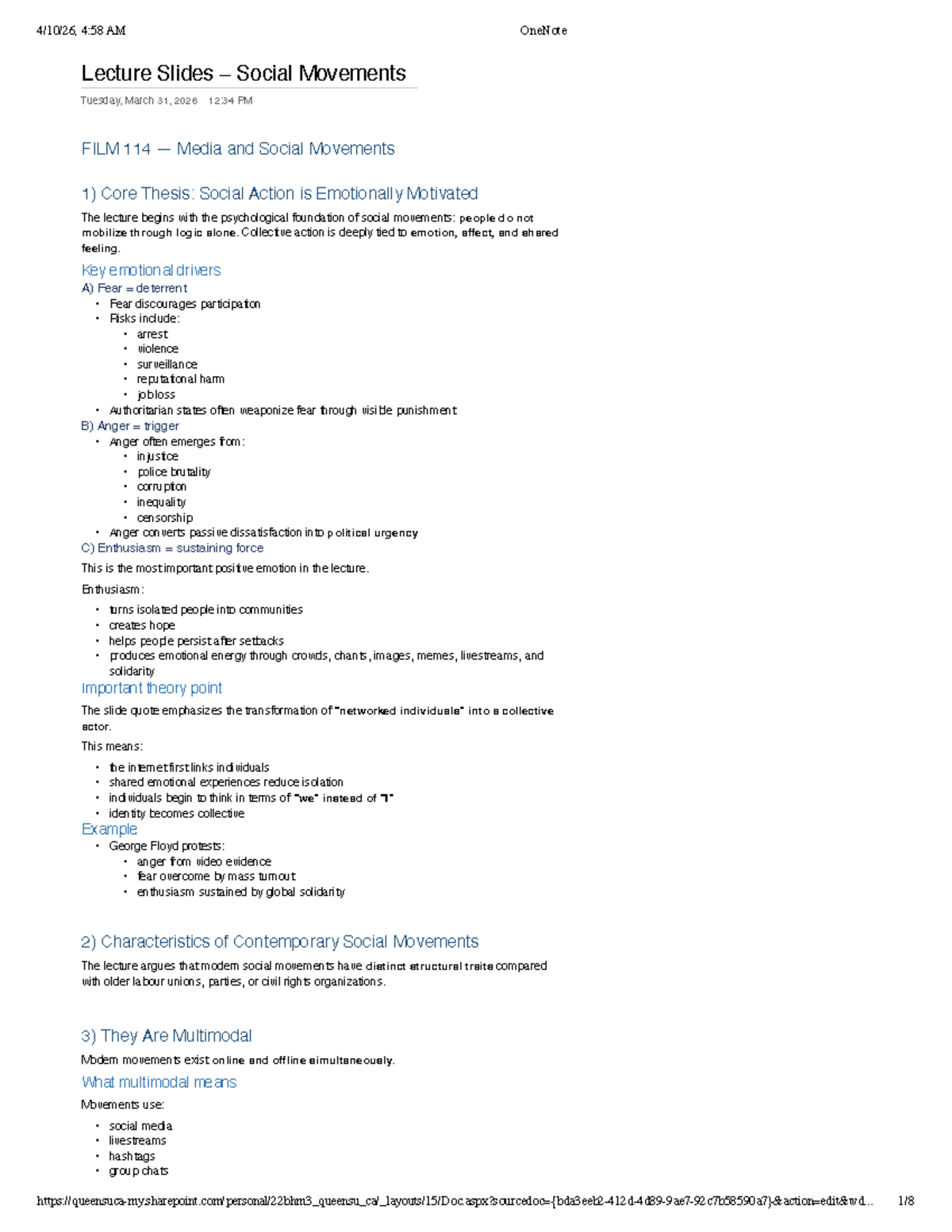 FILM 114 Lecture Notes: Media & Social Movements Insights - Studocu