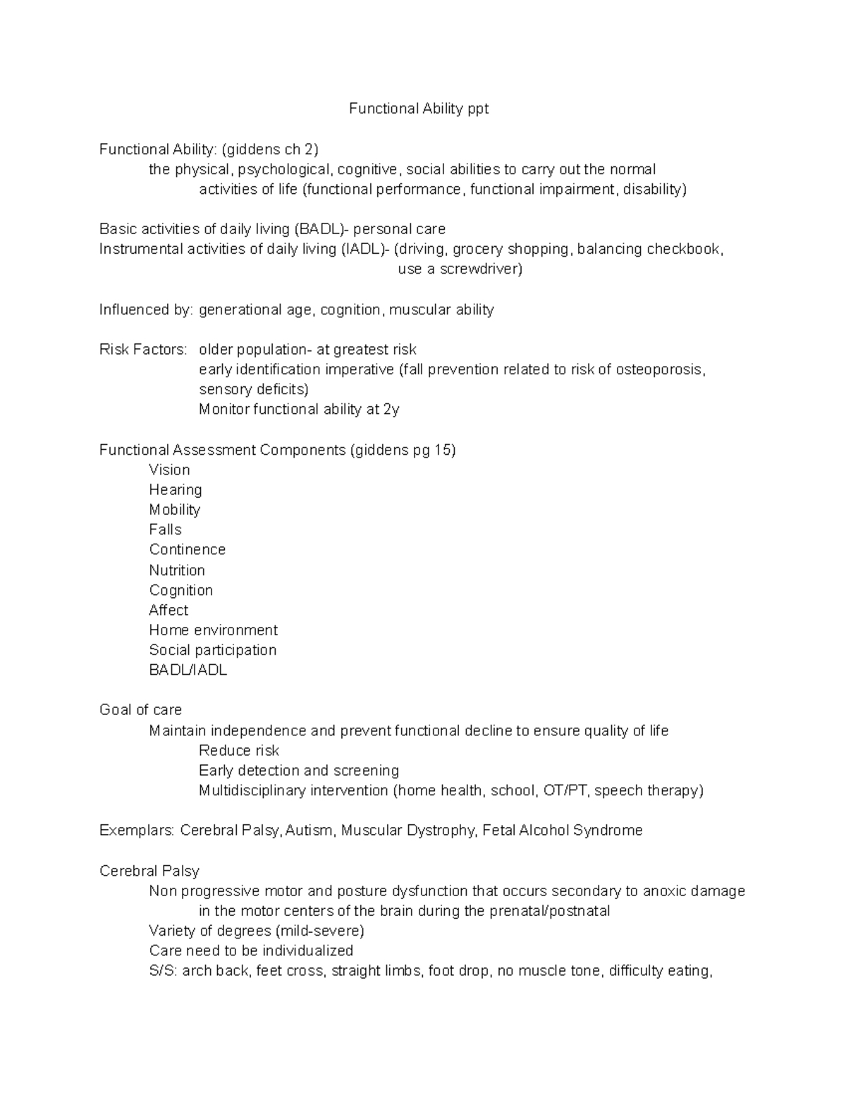 Functional Ability Overview: Concepts and Nursing Interventions - Studocu