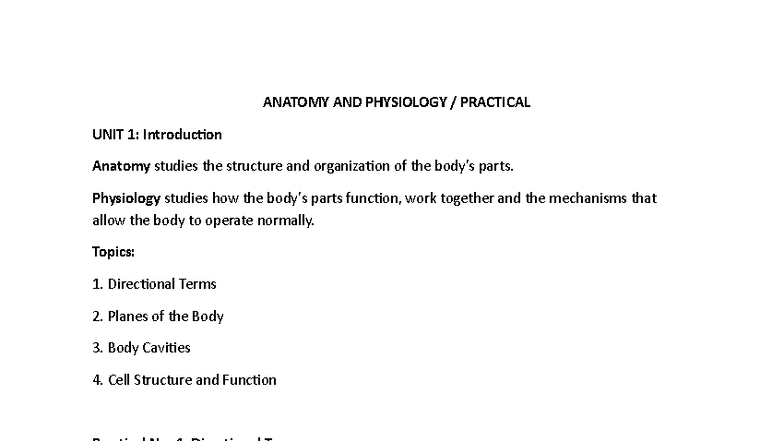 ANATOMY AND PHYSIOLOGY UNIT 1: Midterm Study Guide - Studocu