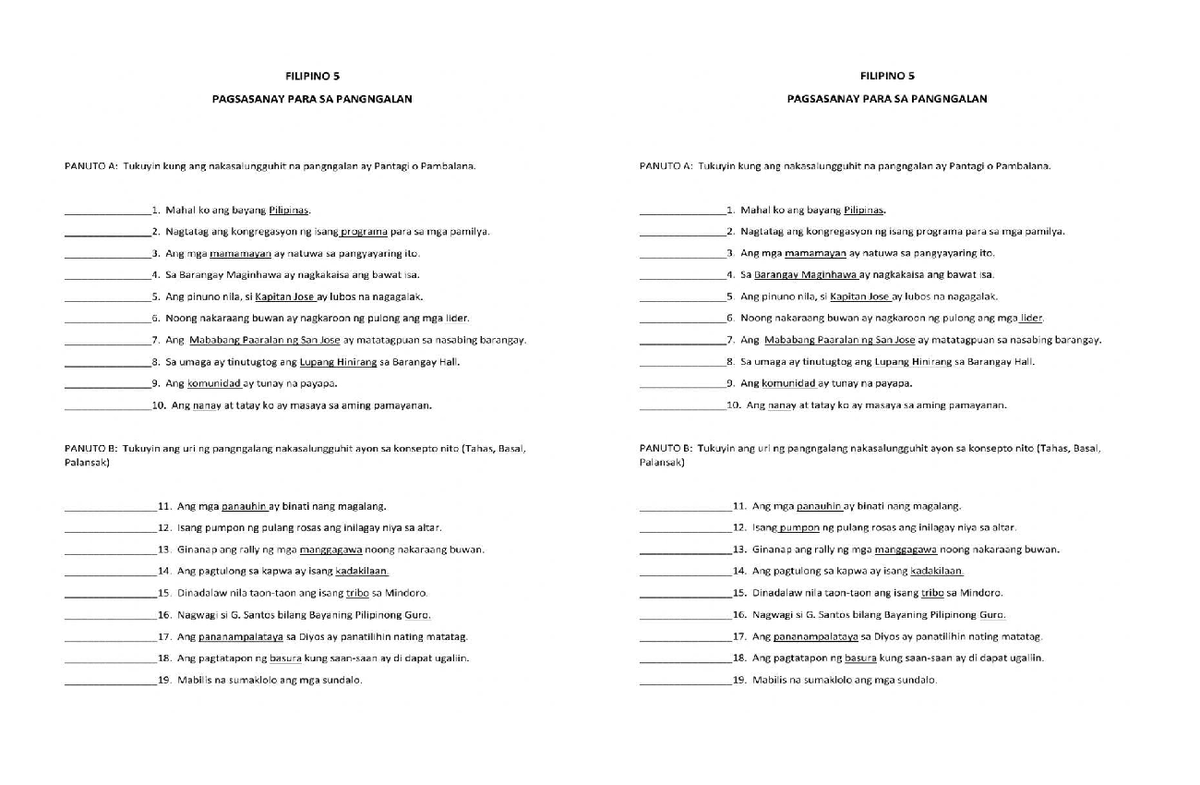 Pangngalan Summative Test for Filipino 5 Q1W1 Activities - Studocu