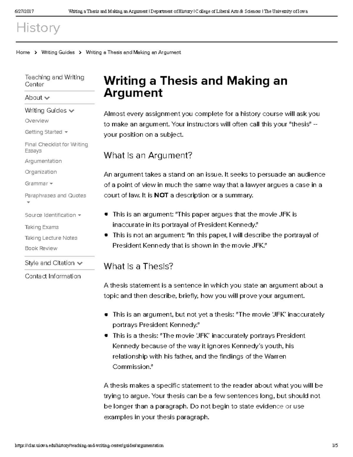 Writing a Thesis & Making an Argument - HIST 101 Guide - Studocu