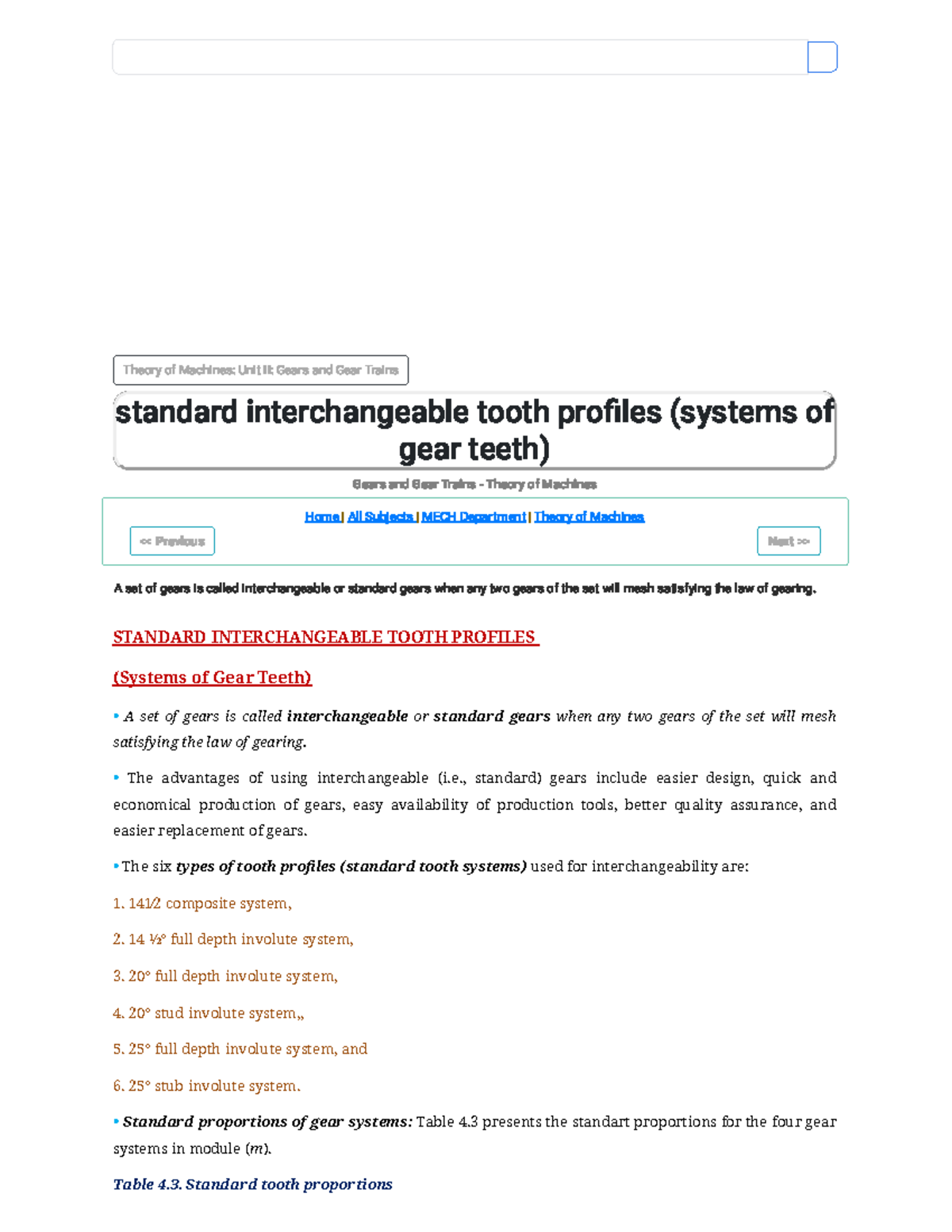 MECH 202: Theory of Machines - Unit II: Gears & Gear Trains Overview ...