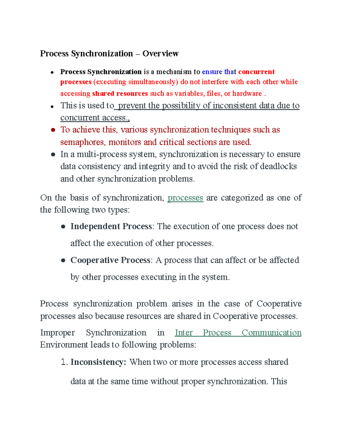 Process Synchronization Overview: Techniques and Challenges (CS 56287 ...