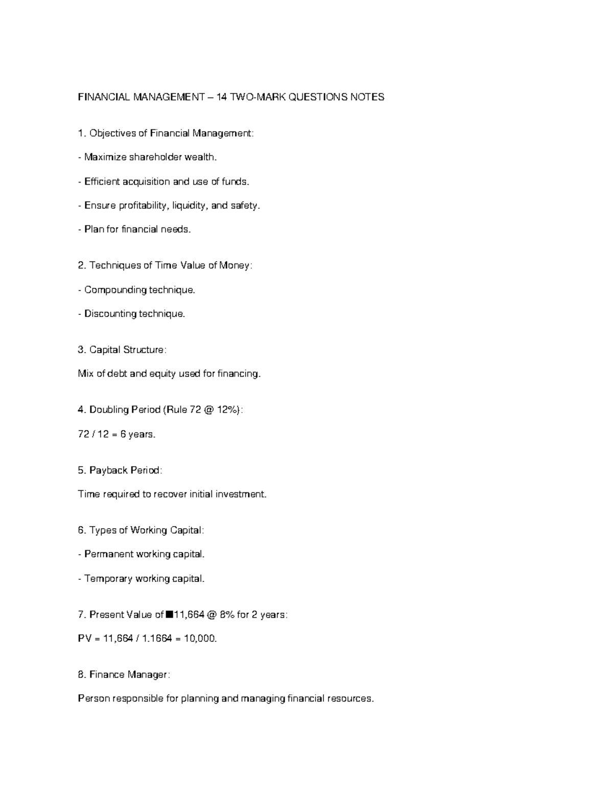 FINANCIAL MANAGEMENT 14 KEY CONCEPTS & NOTES - Studocu