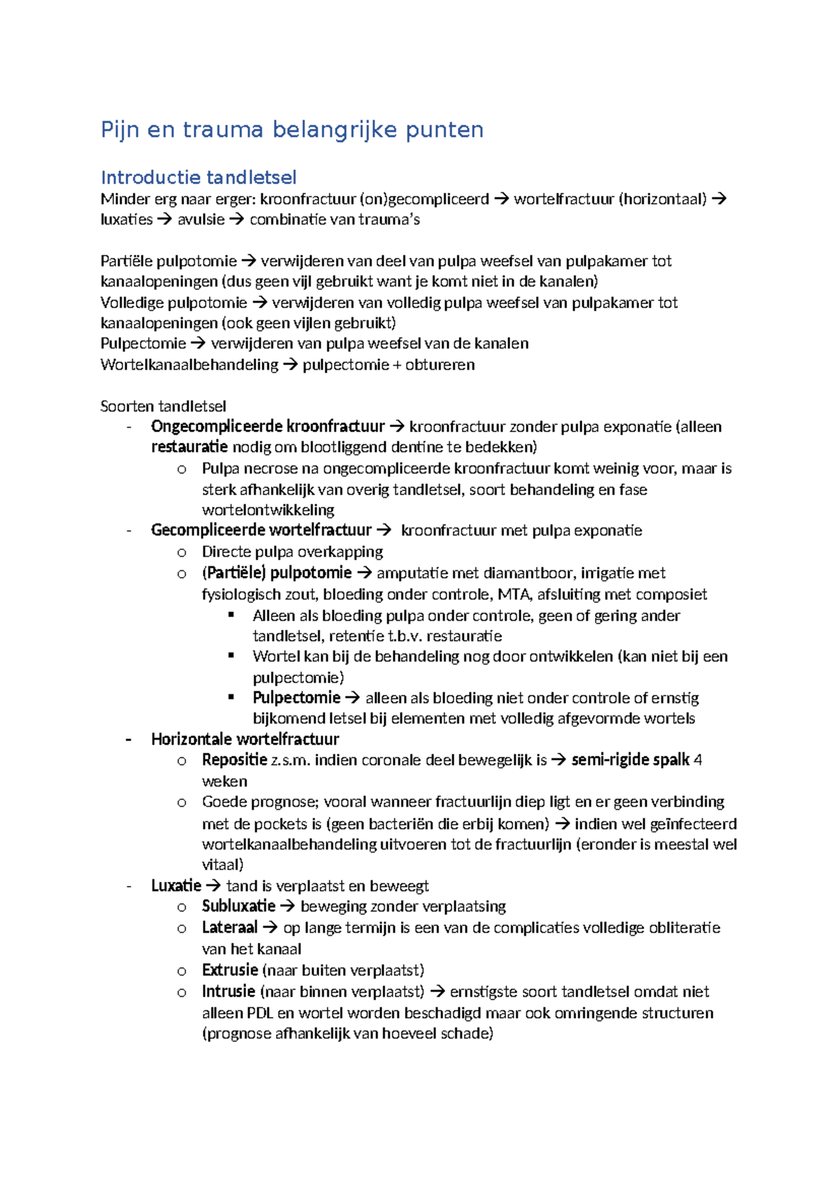 Pijn en Trauma: Belangrijke Punten in Tandheelkunde (TAND 101 ...