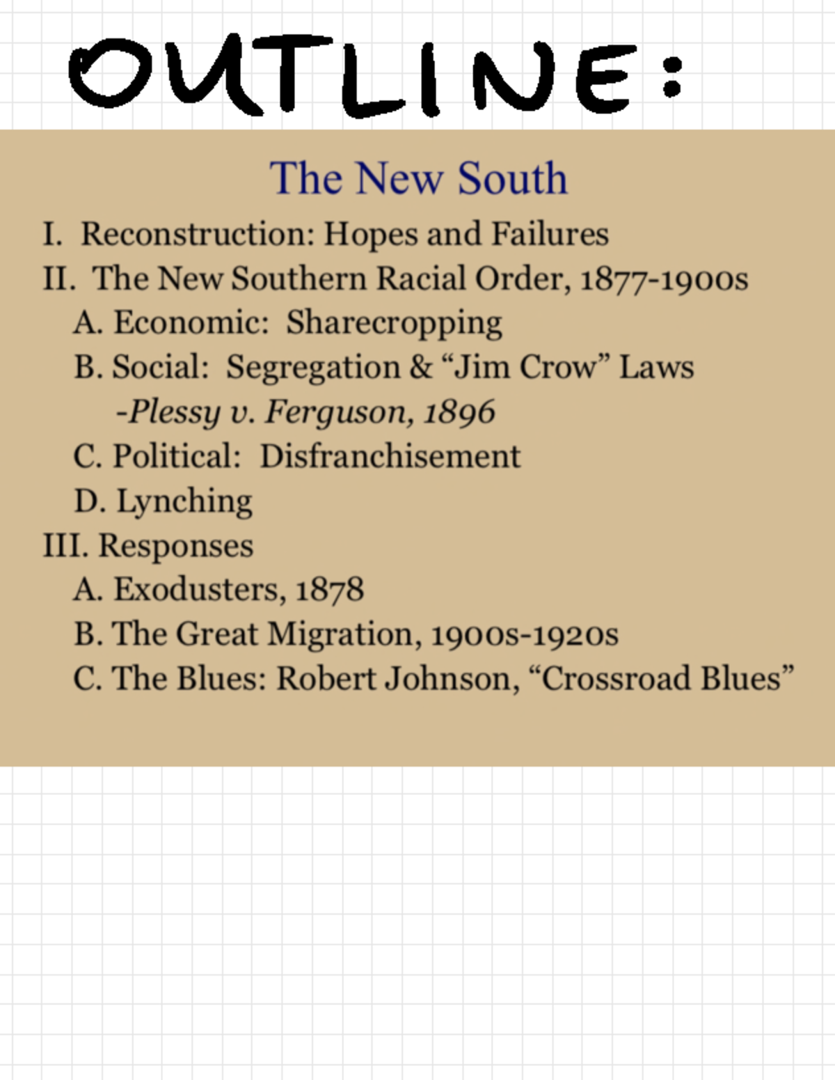The new south - In-class notes, Dr. Lannen - OUTLINE : RECONSTRUCTION ...