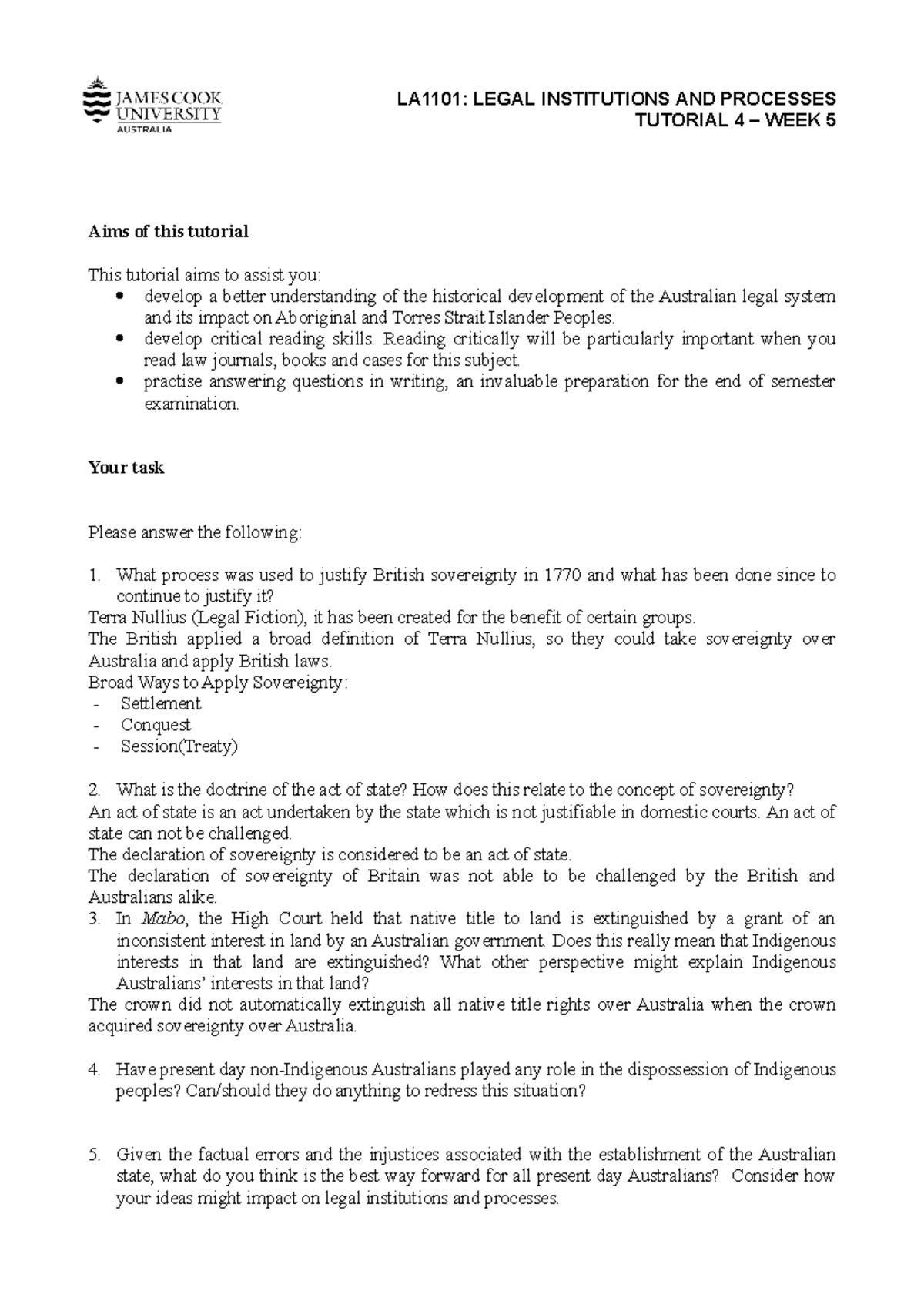 Week 4 Tutorial - LA1101: LEGAL INSTITUTIONS AND PROCESSES TUTORIAL 4 ...