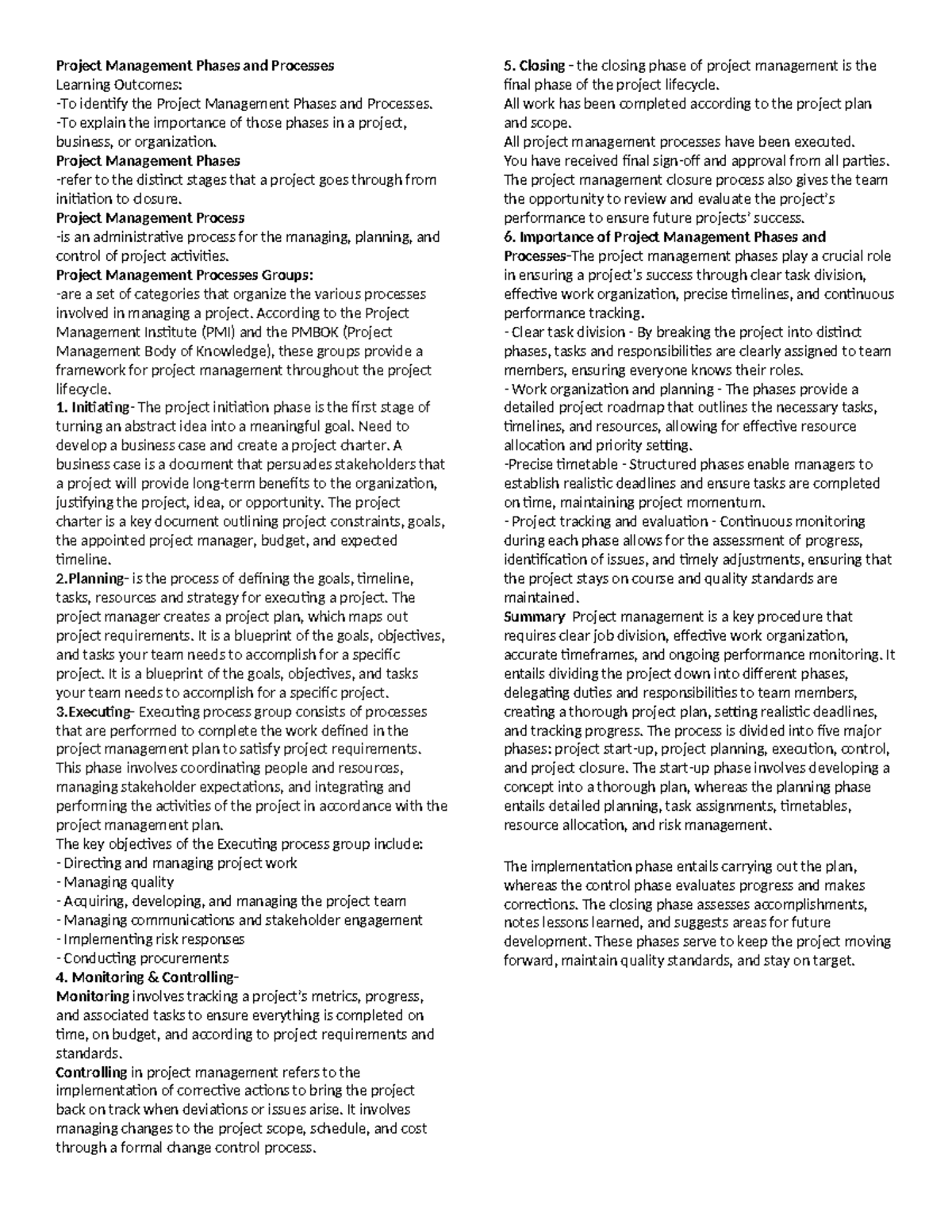 Phases-and-process-lesson-kit - Project Management Phases and Processes ...