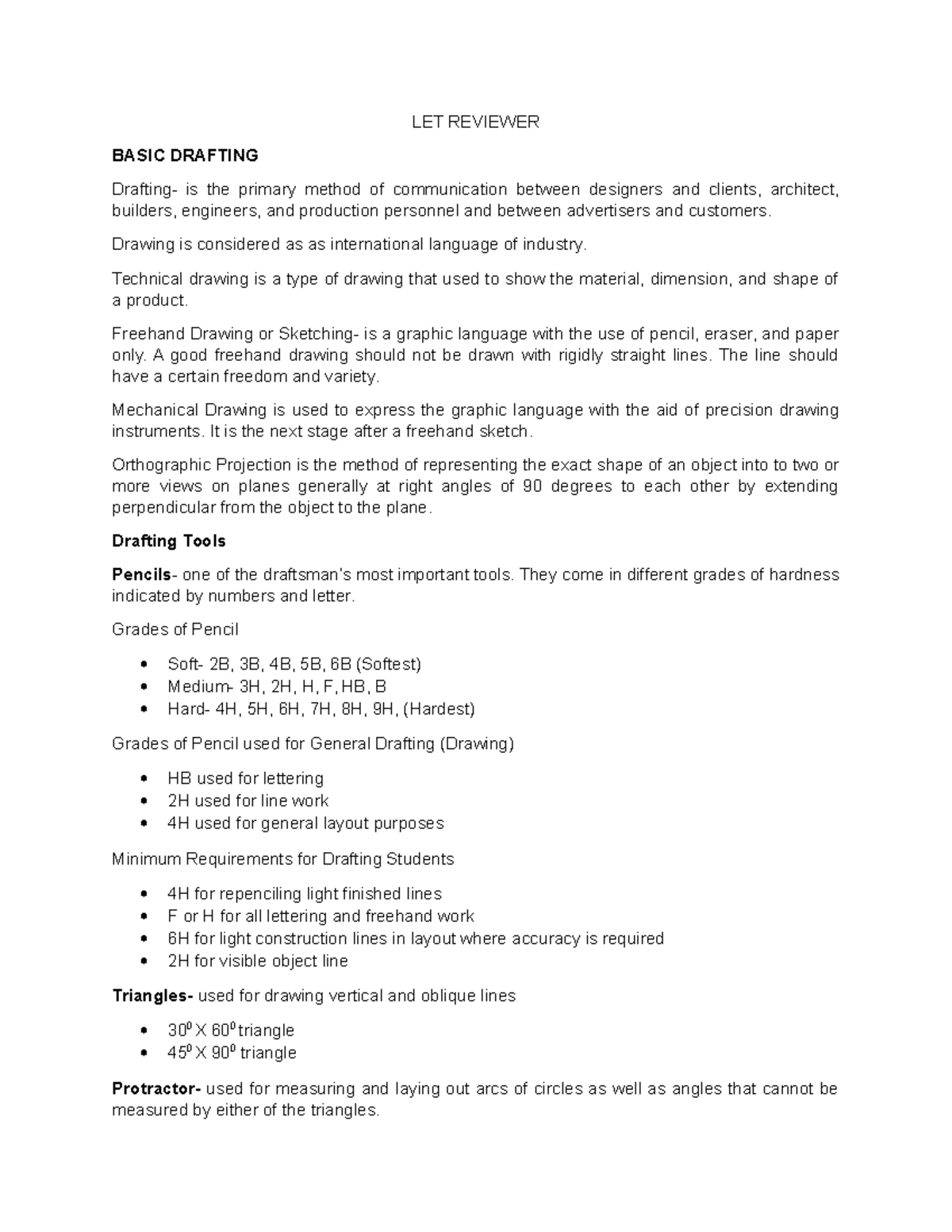 BSED TLE 2023: LET Review on Basic Drafting Techniques - Studocu