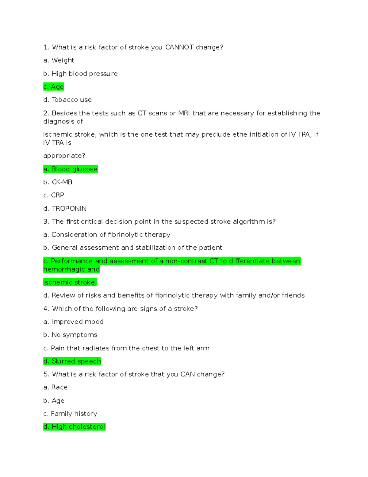 Quiz 6 NU 621 - Stroke Risk Factors and Diagnosis - Studocu
