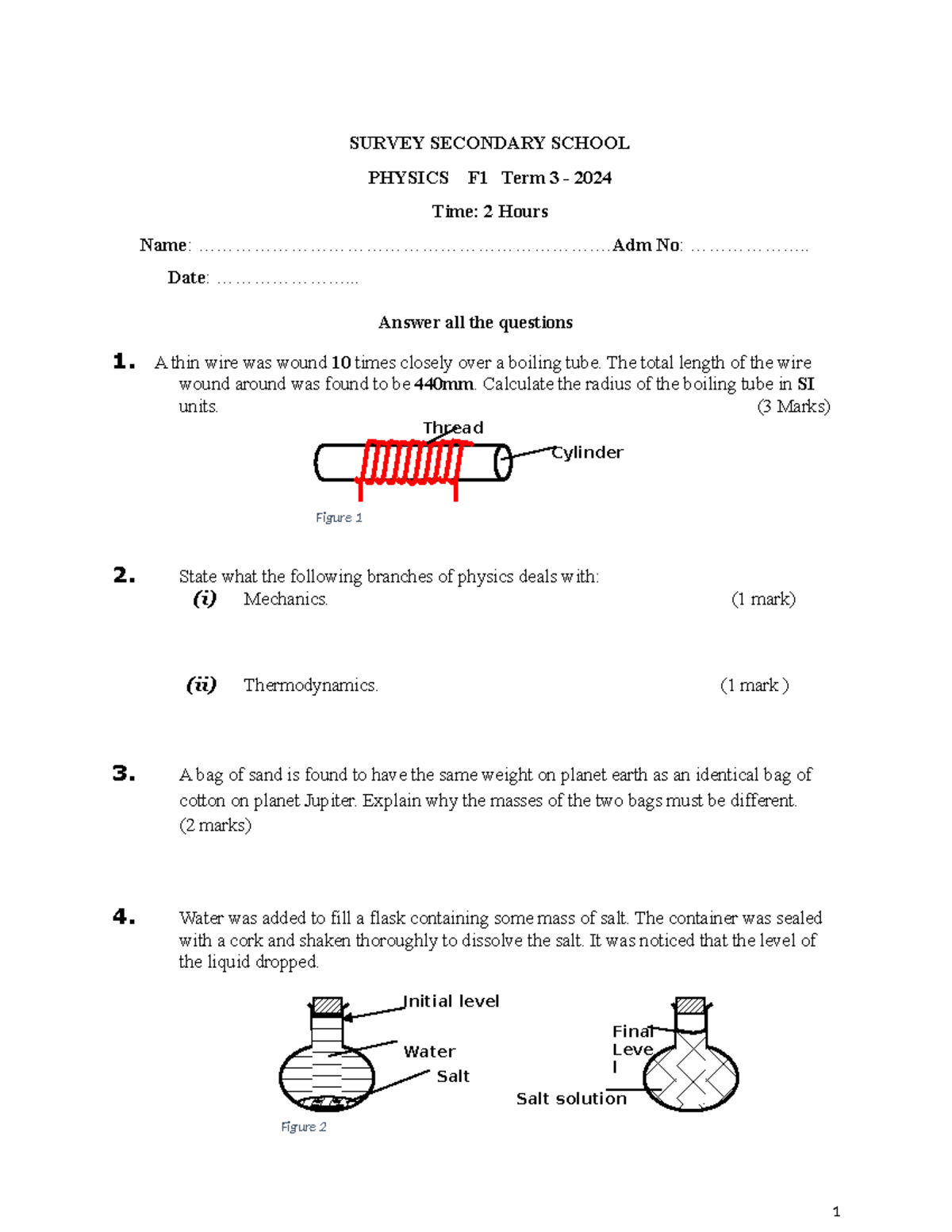 Physics form 1 Term 3 2024 - SURVEY SECONDARY SCHOOL PHYSICS F1 Term 3 ...