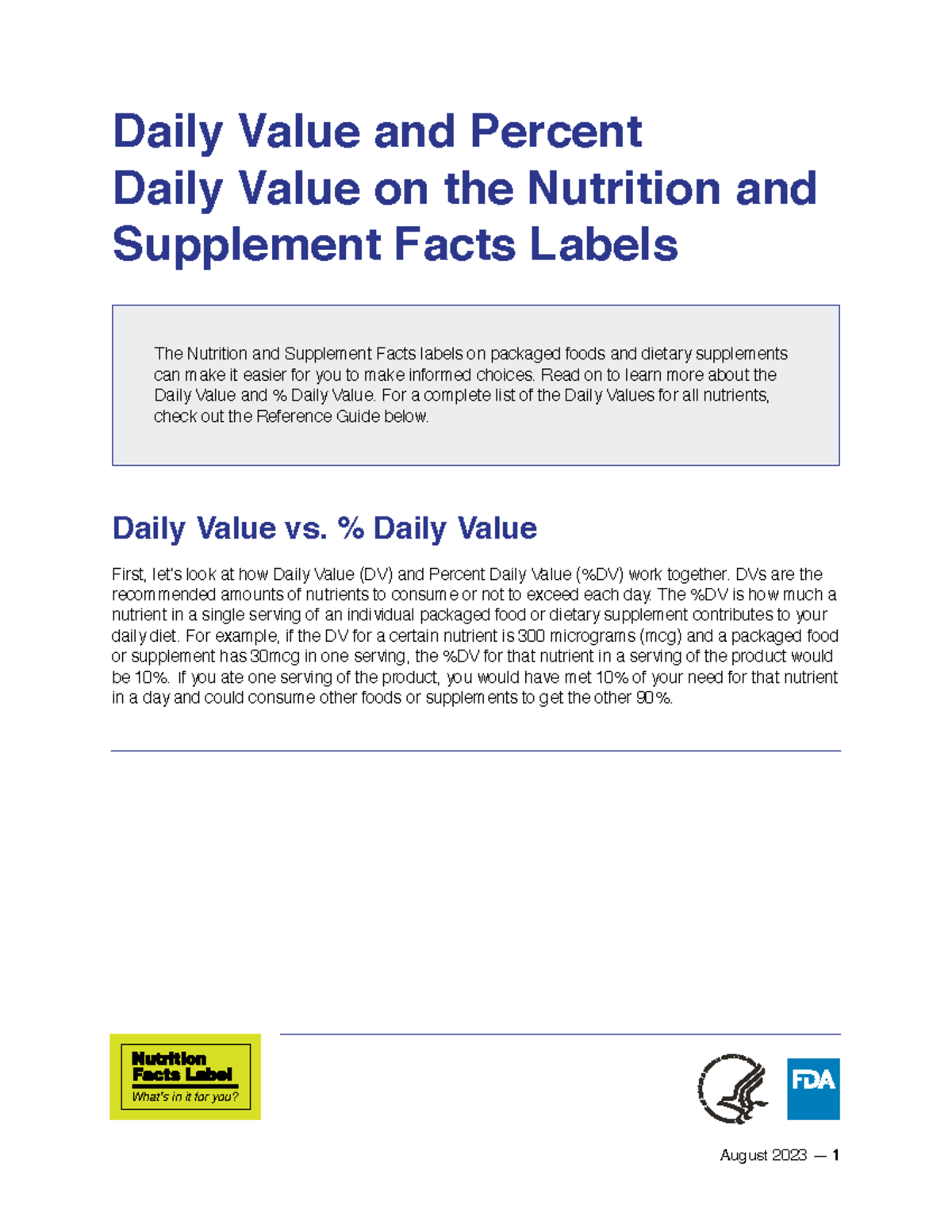 DV and Percent DV on Nutrition Facts Labels: A Guide (0907-2023) - Studocu