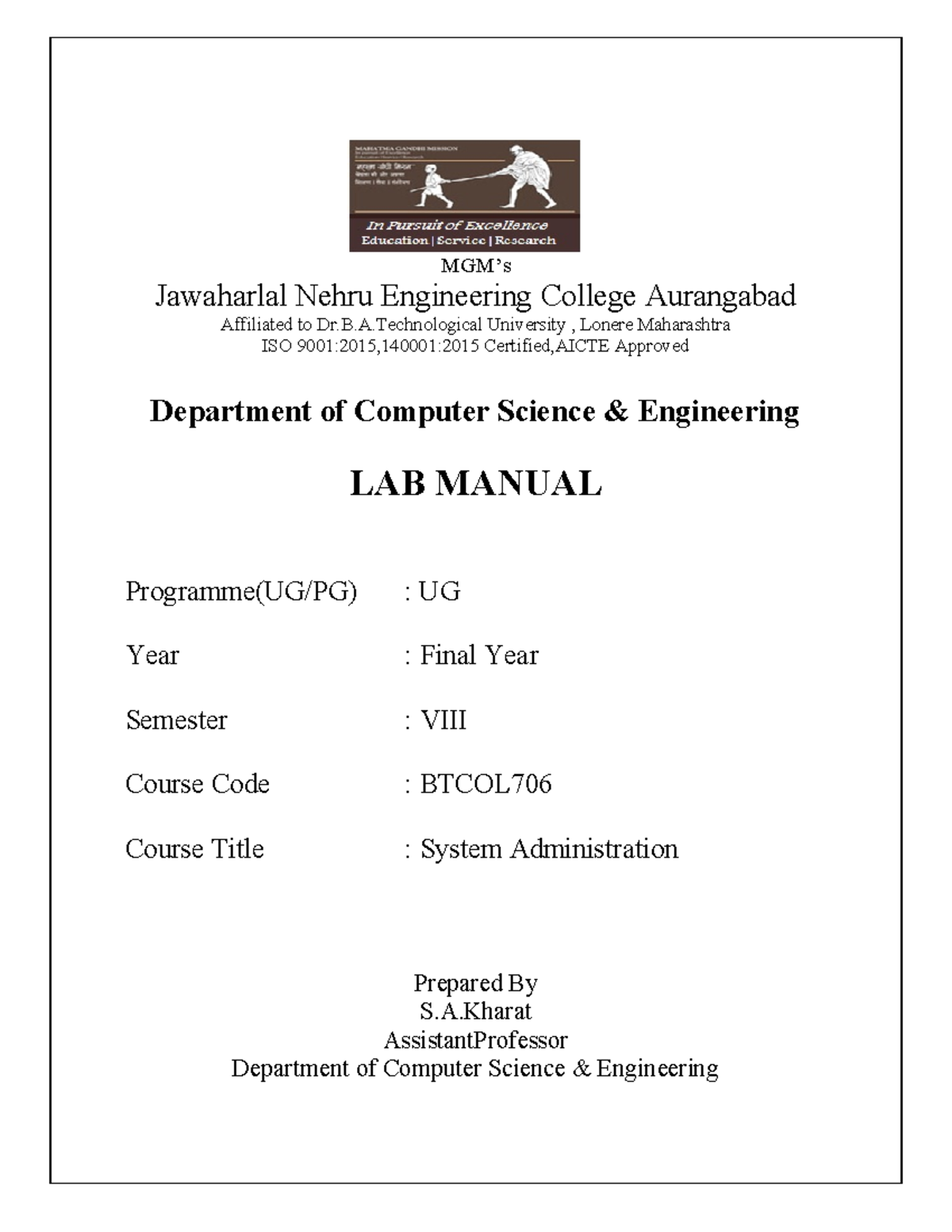 Laboratory Manual for System Administration - BTCOL Final Year - Studocu