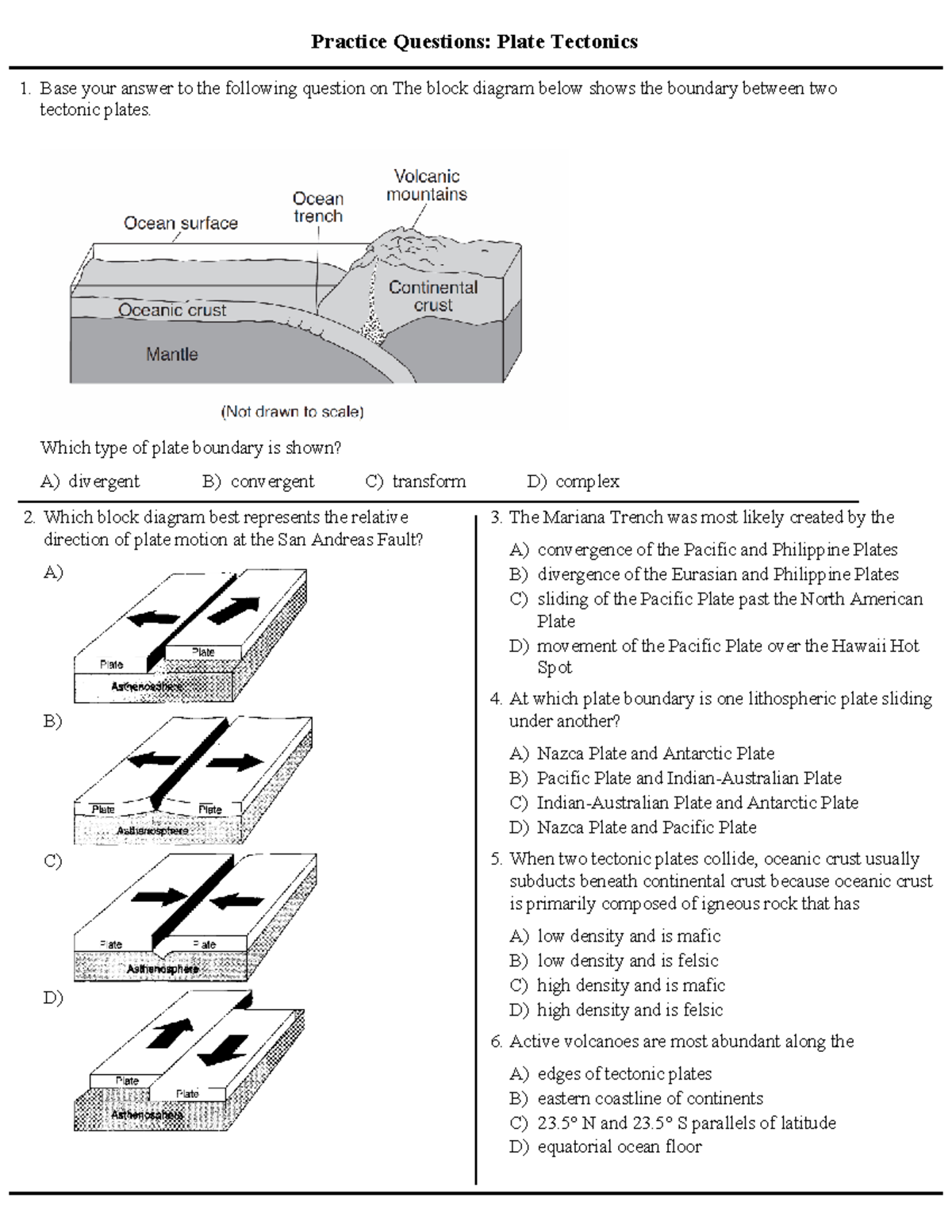 Practice Questions: Plate Tectonics (Course Code: GEO101) - Studocu