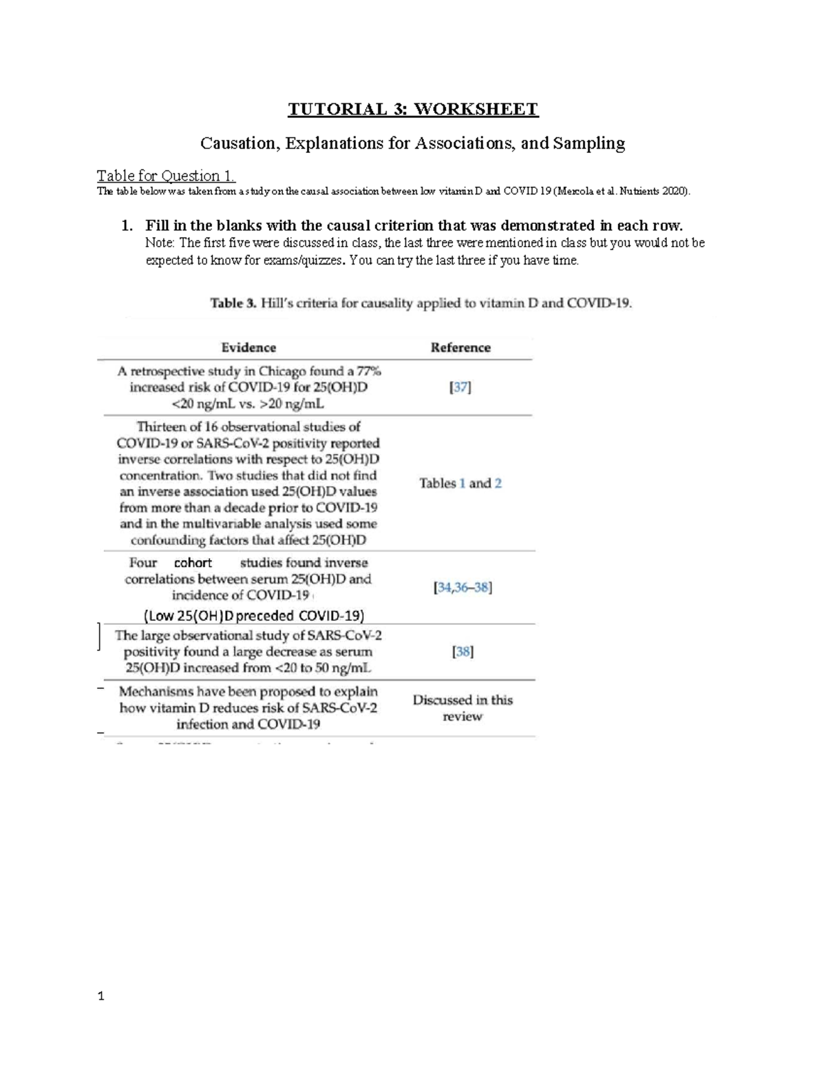 Tutorial 3 Worksheet: Causation, Associations & Sampling Analysis - Studocu