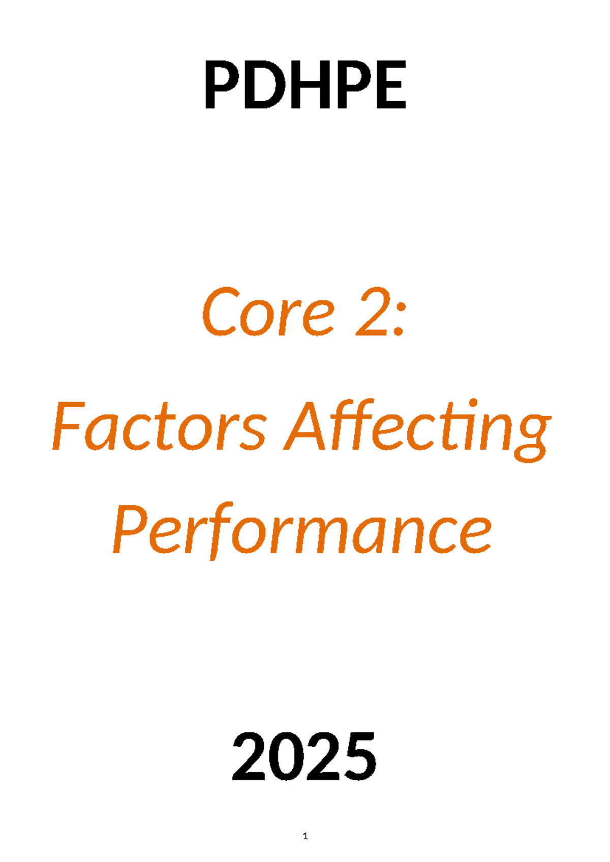 PDHPE Core 2: Factors Affecting Performance - Final Revision FAP 2025 ...