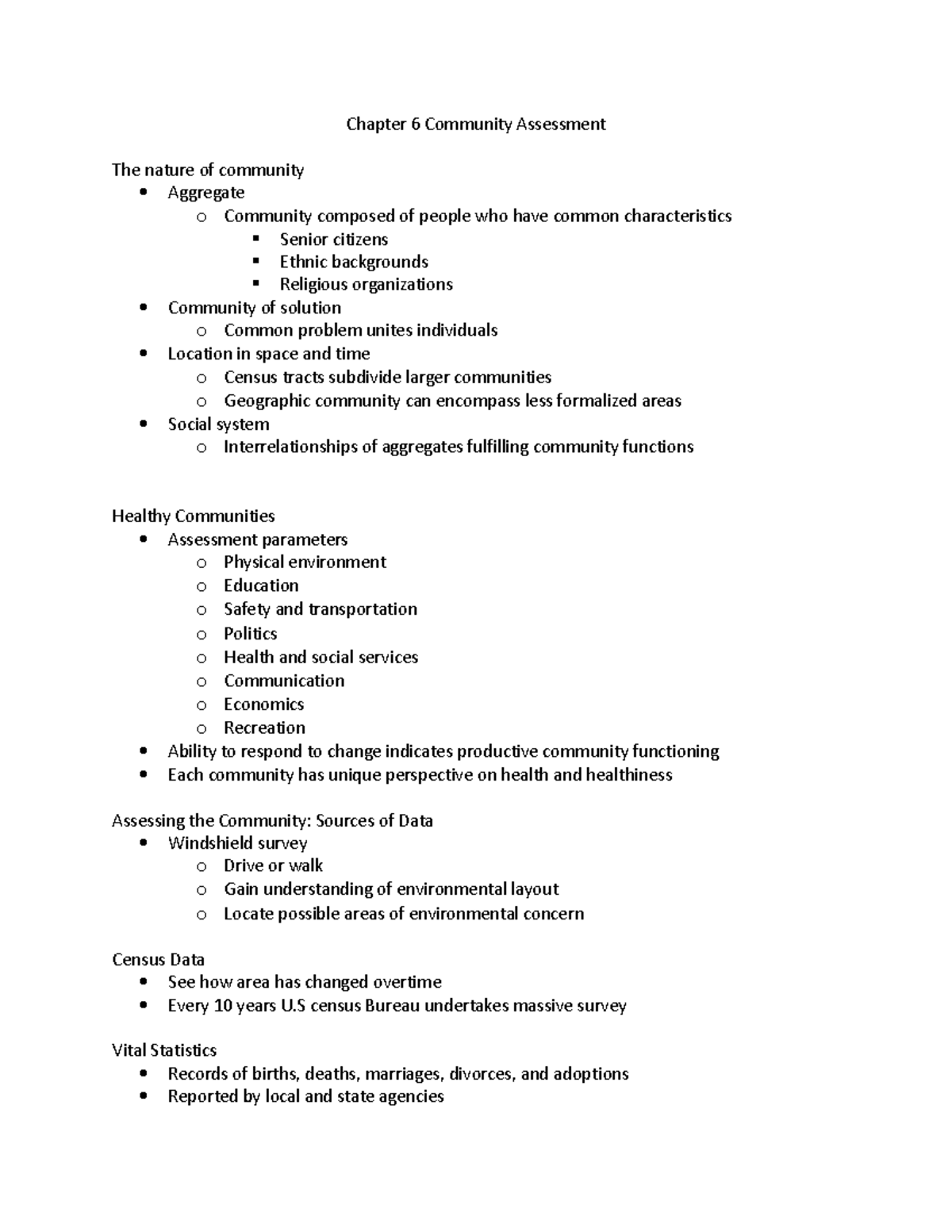 Chapter 6: Community Assessment and Health Evaluation - Studocu
