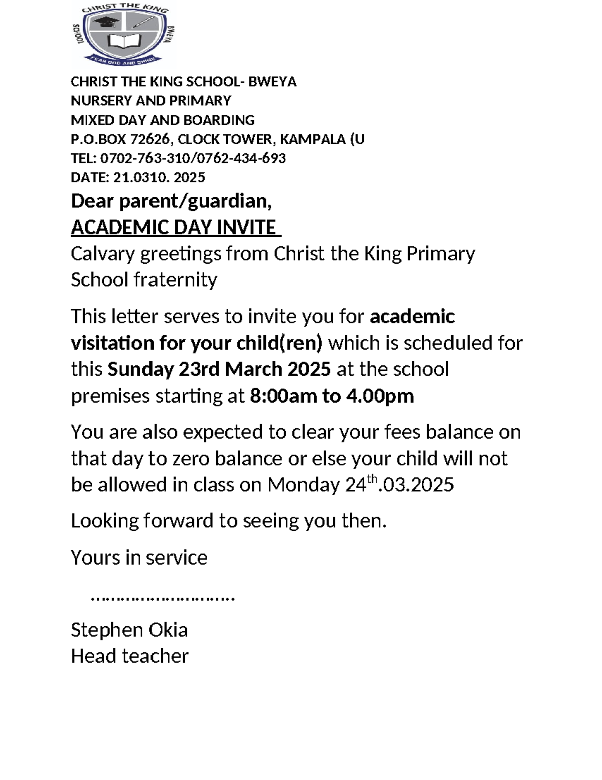 Academic Day Invite - Christ the King Primary School - Studocu