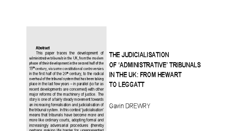 The Judicialisation of Tribunals in the UK: Historical Developments and ...