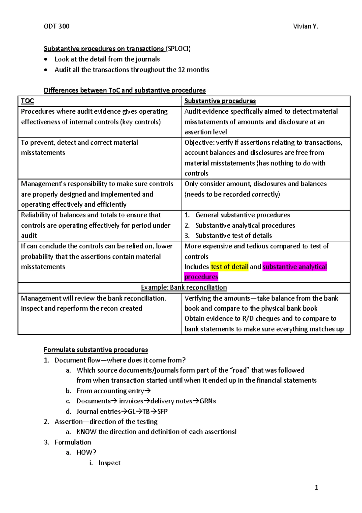 (4) Term 2 - Substantive Procedures - SUBSTANTIVE PROCEDURES REFERENCES ...