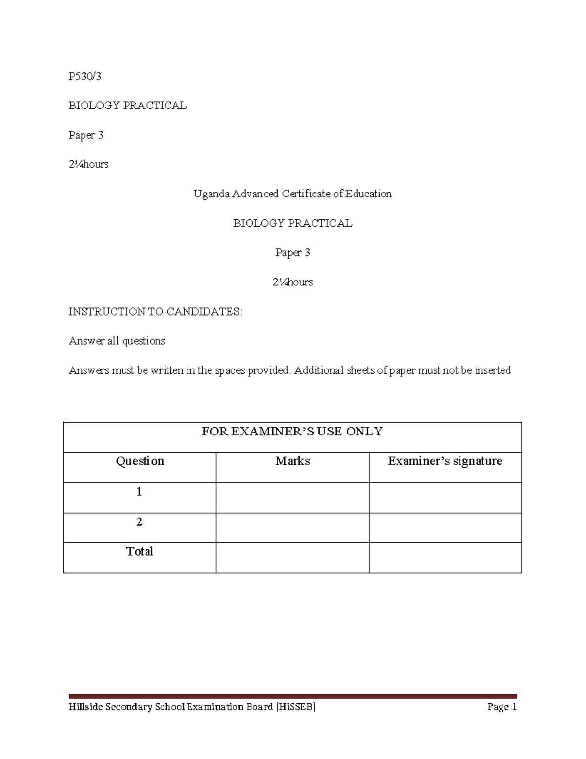 Bio3 - Biology Practical Exam: Paper 3 Guide (UACE) - Studocu
