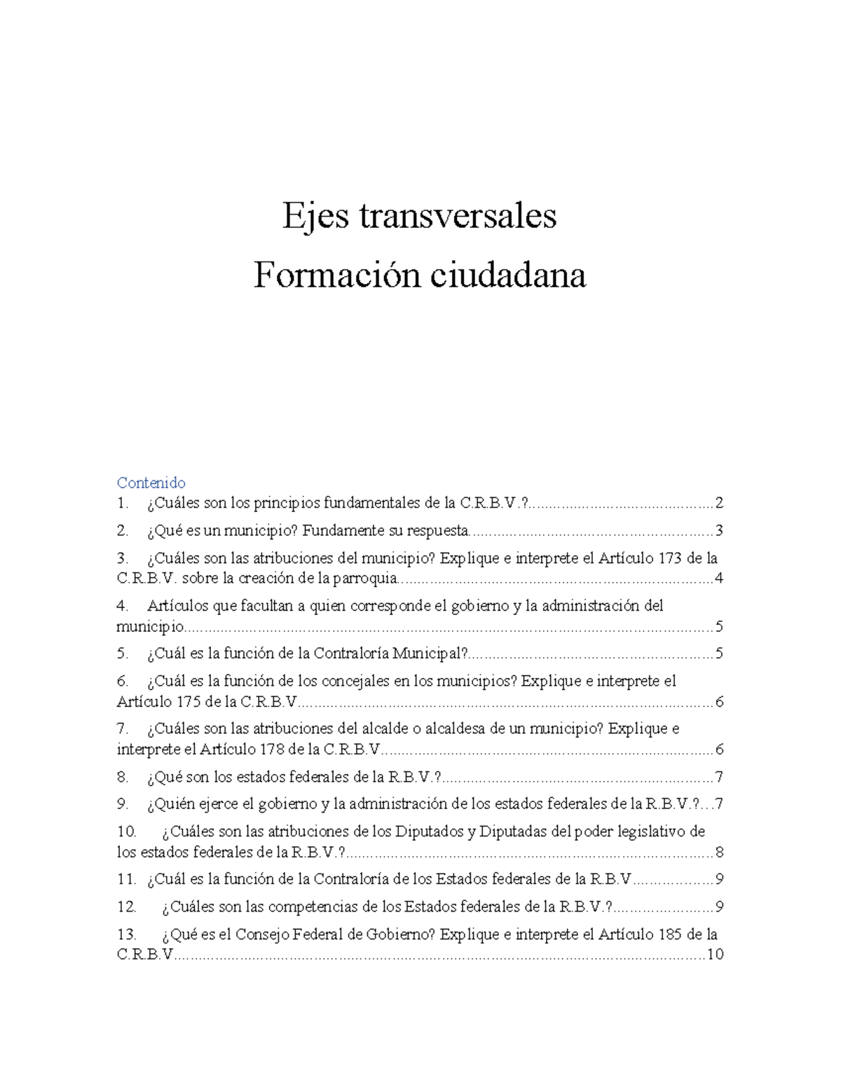 Trabajo Eje 3 - Ejes Transversales Formación Ciudadana: Análisis CRBV - Studocu