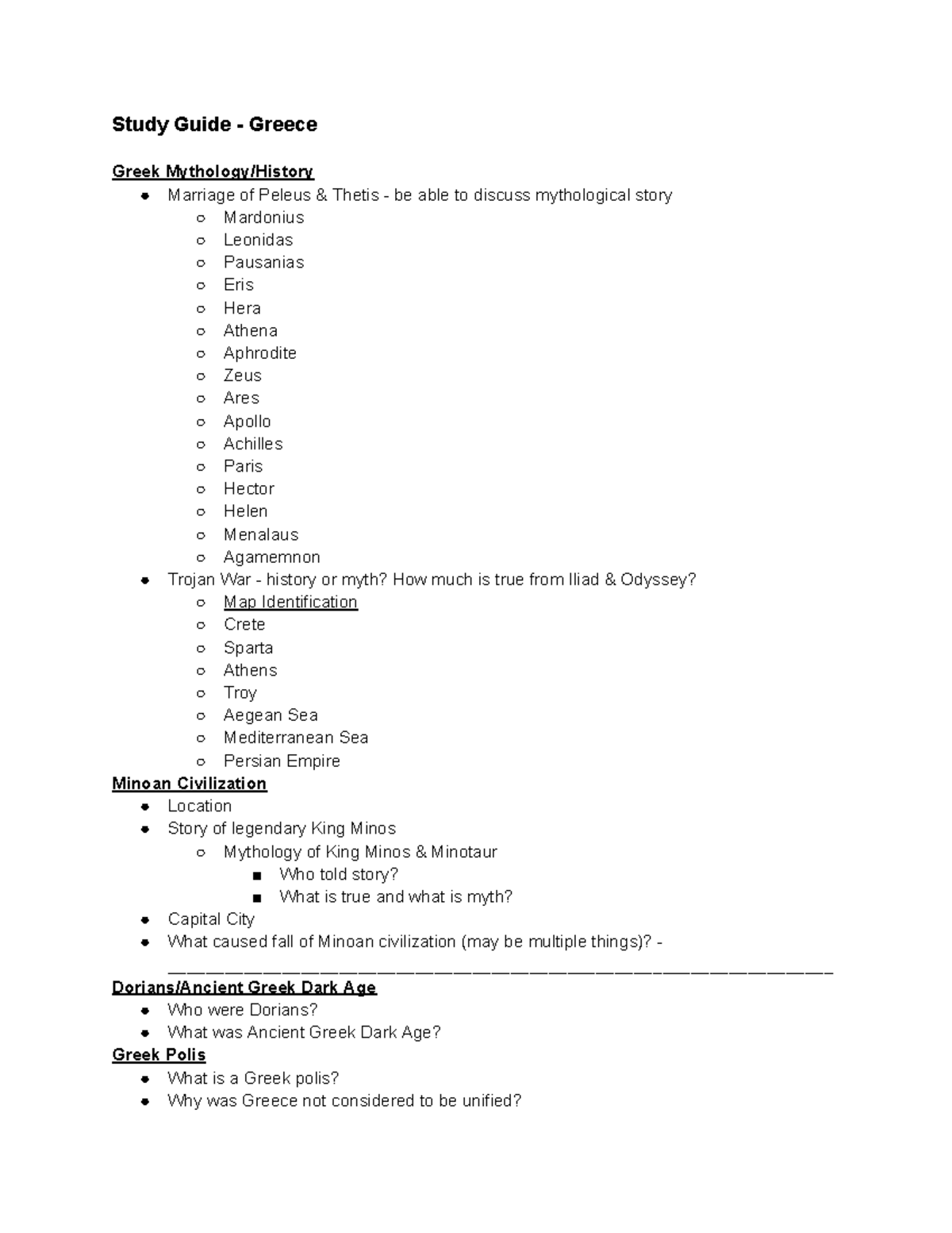 Study Guide for Greek Mythology & History (Course Code: TBD) - Studocu