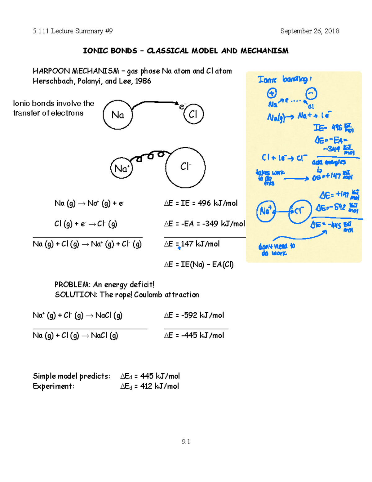 5.111 L09 W04D02 Ionic Bonds - IONIC BONDS – CLASSICAL MODEL AND ...