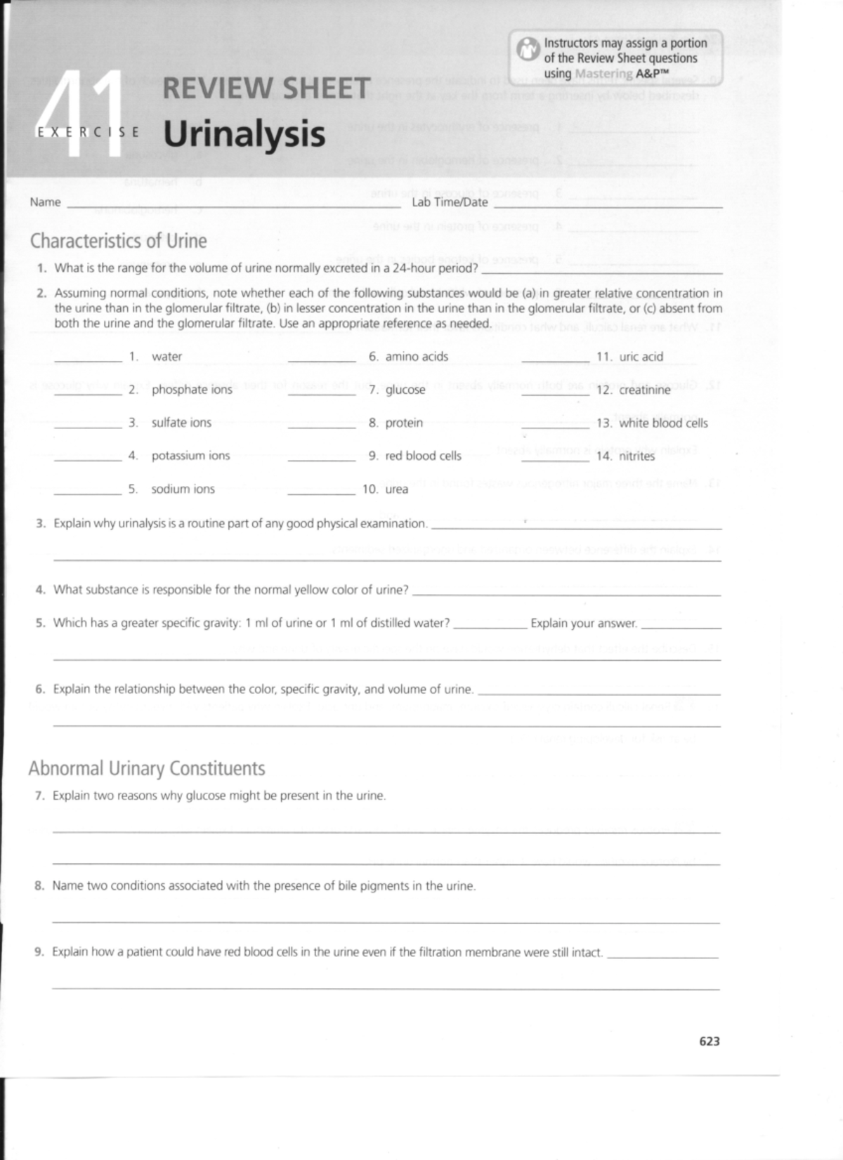 Lab Urinalysis Review Sheet Assignment - Studocu