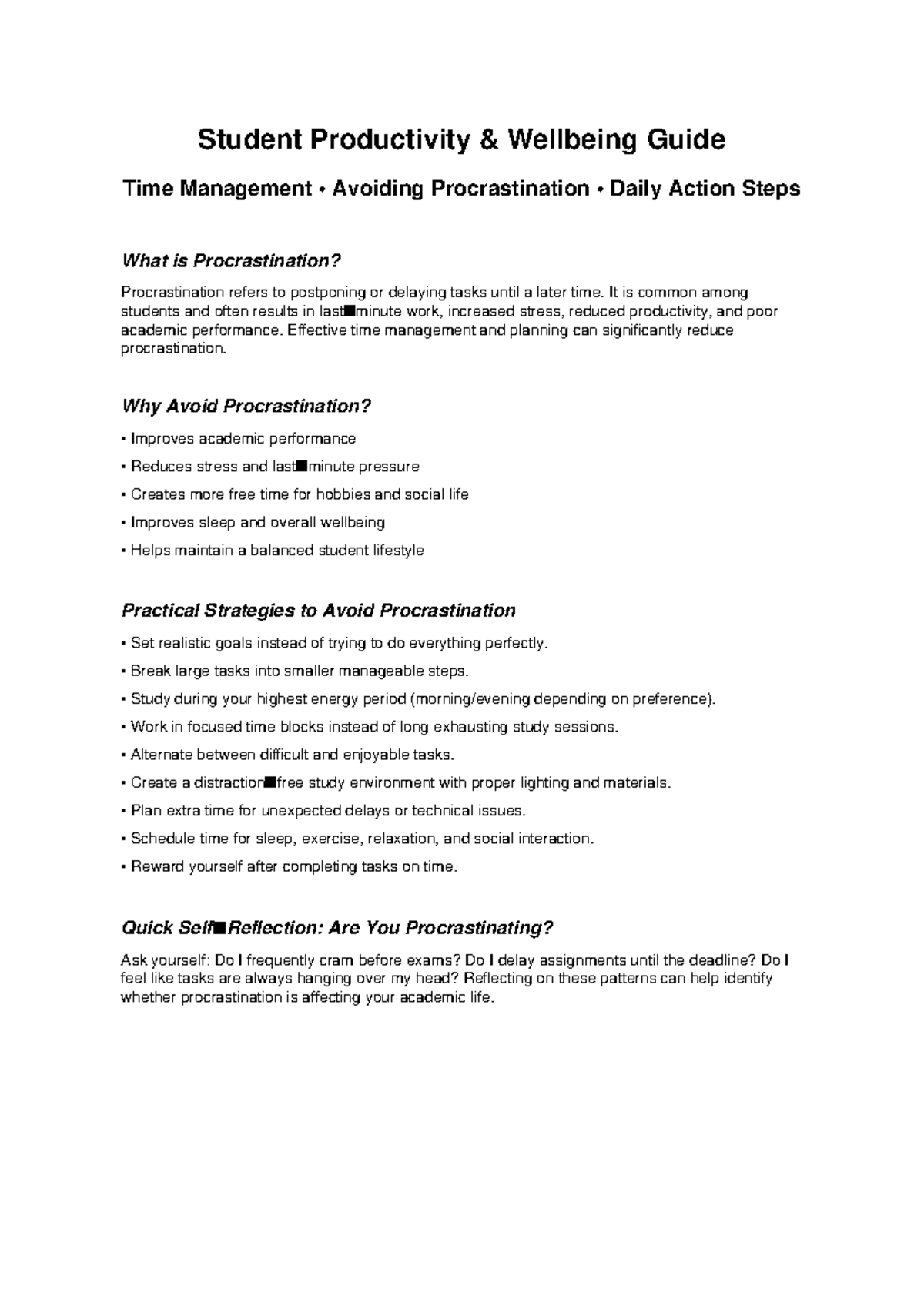 Student Productivity & Wellbeing Guide: Time Management Tips - Studocu