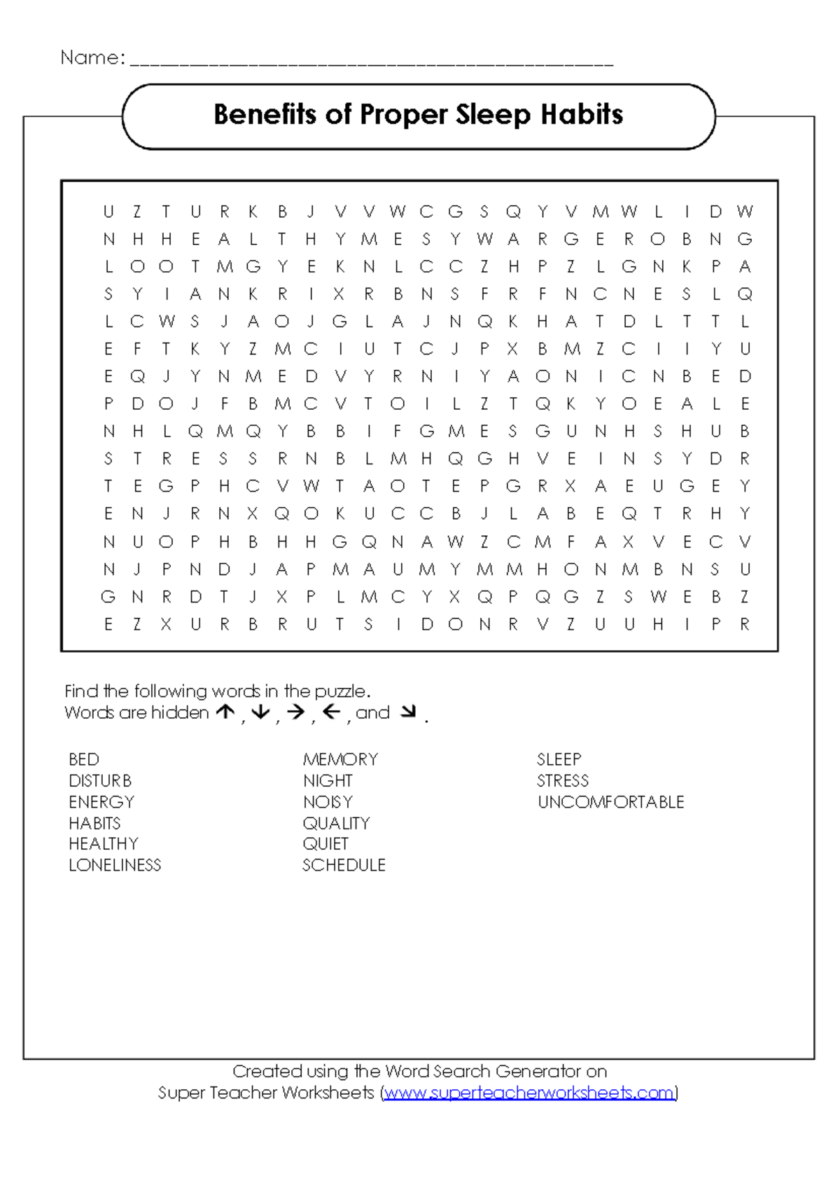 Benefits of Proper Sleep Habits: Word Search Puzzle - Studocu