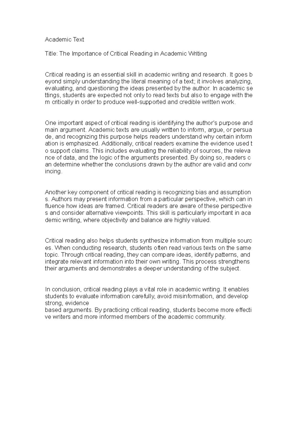 Critical Reading's Role in Academic Writing: Importance & Skills - Studocu