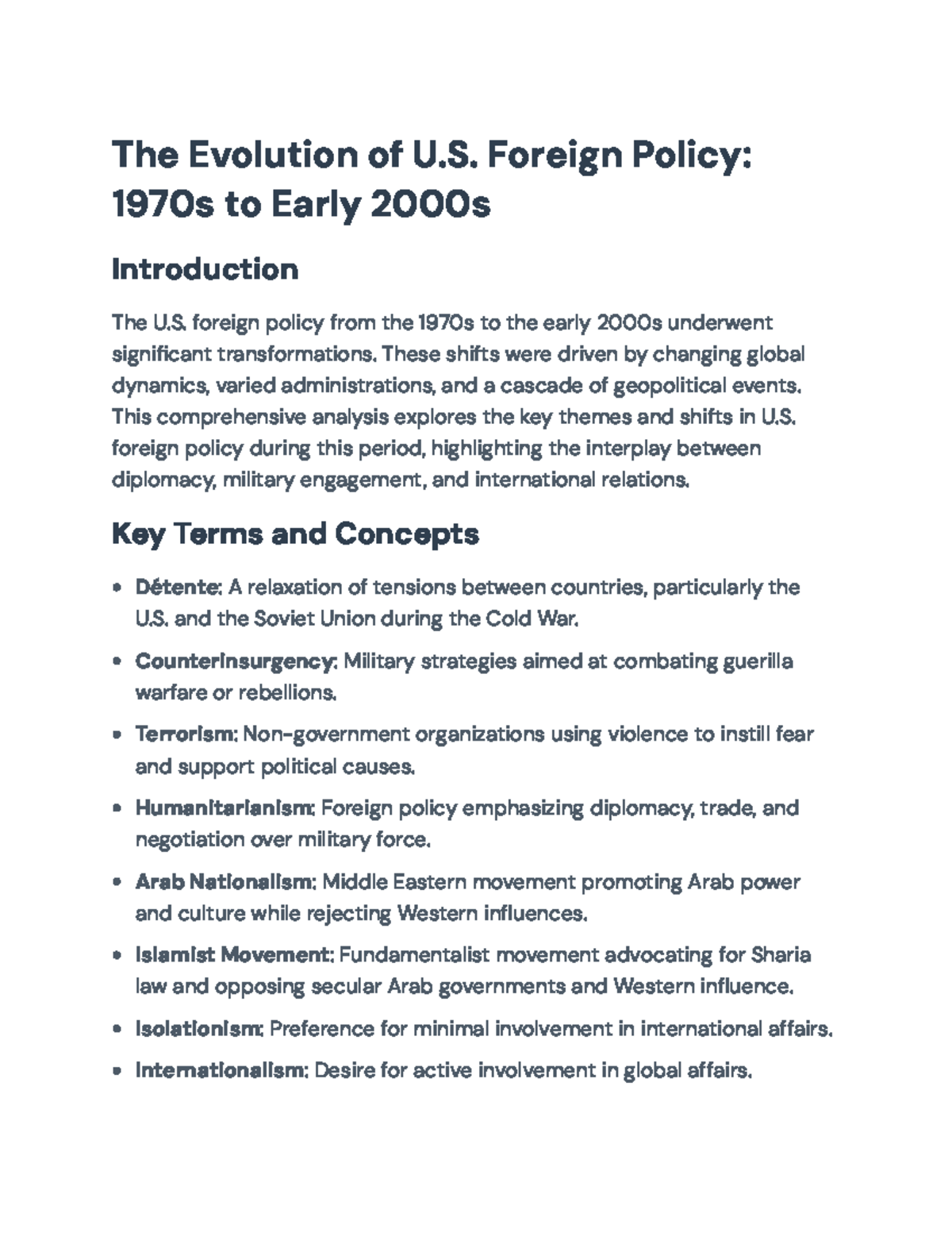 U.S. Foreign Policy Evolution: 1970s to Early 2000s Overview - Studocu