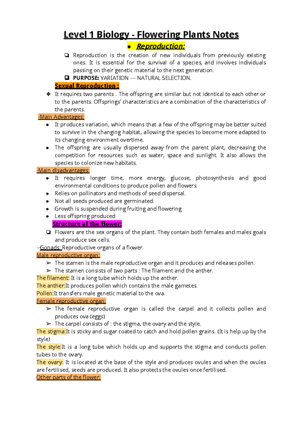 Level 1 Biology - Flowering Plants Notes - It is essential for the ...